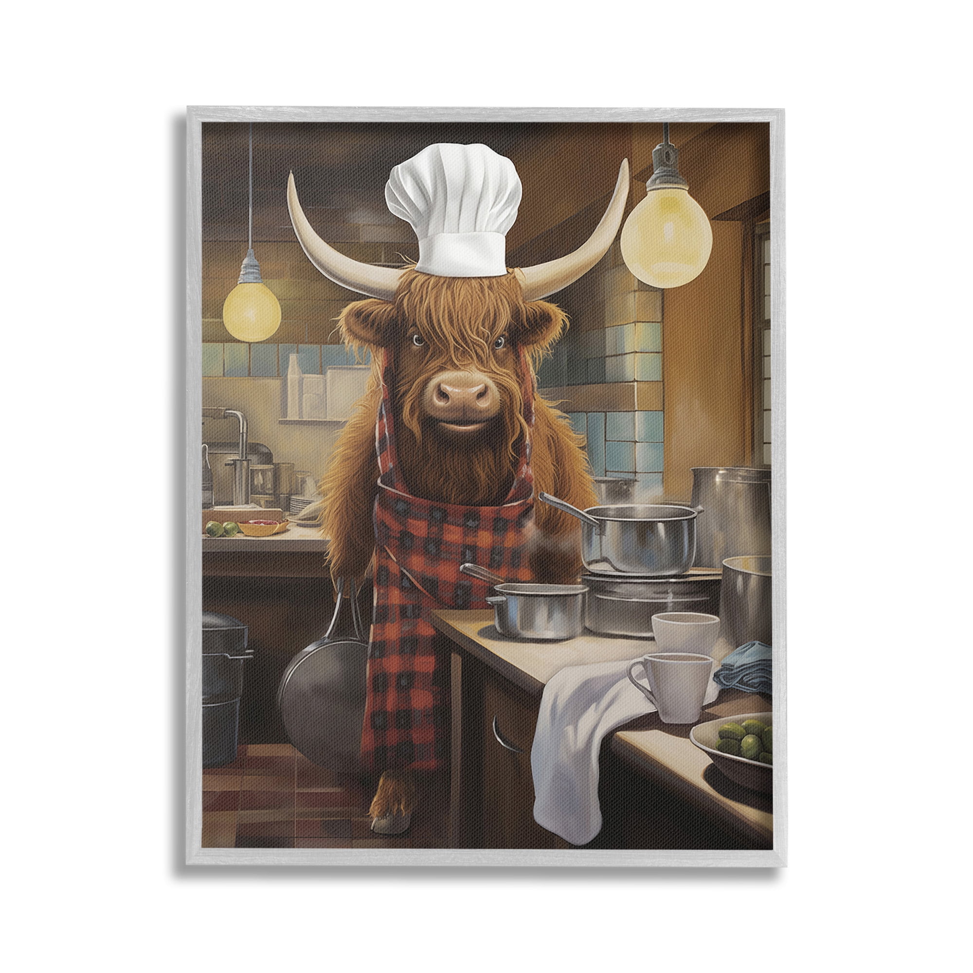 Stupell Industries Longhorn Chef in Kitchen Animals & Insects Painting ...