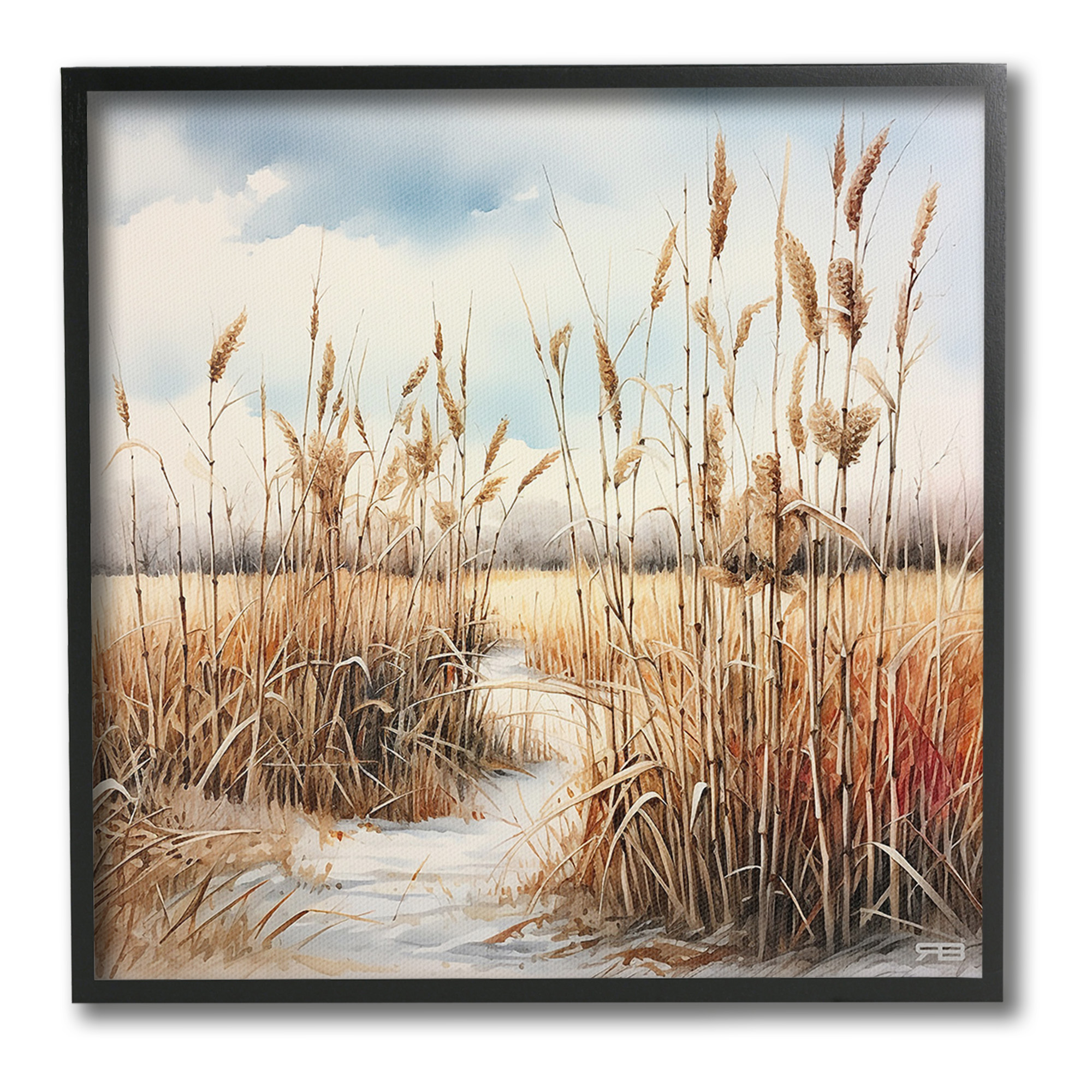 Stupell Industries Looming Beach Reeds Landscape Painting Black Framed ...