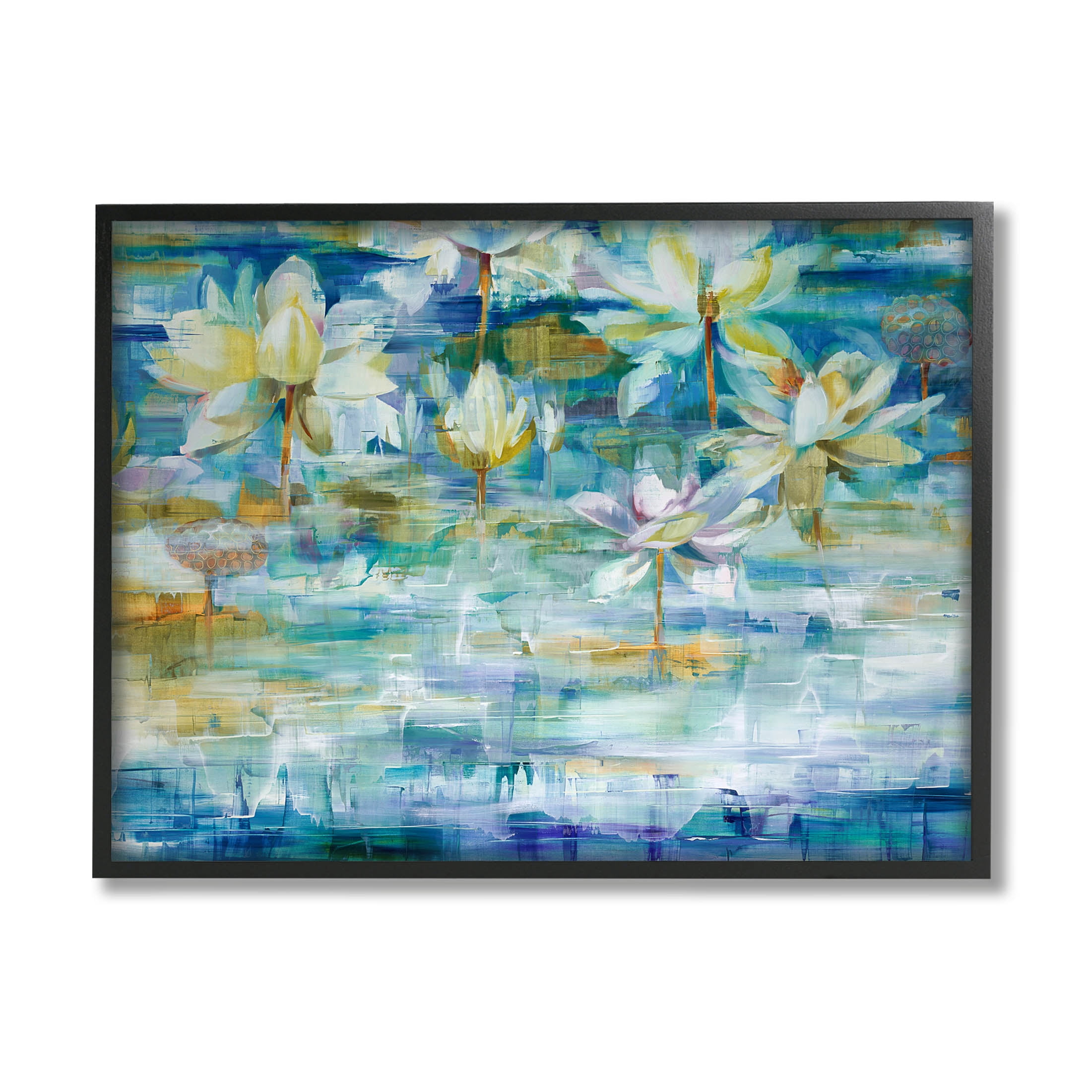 Stupell Industries Lotus Water Lilies Modern Pond Painting Black Framed ...