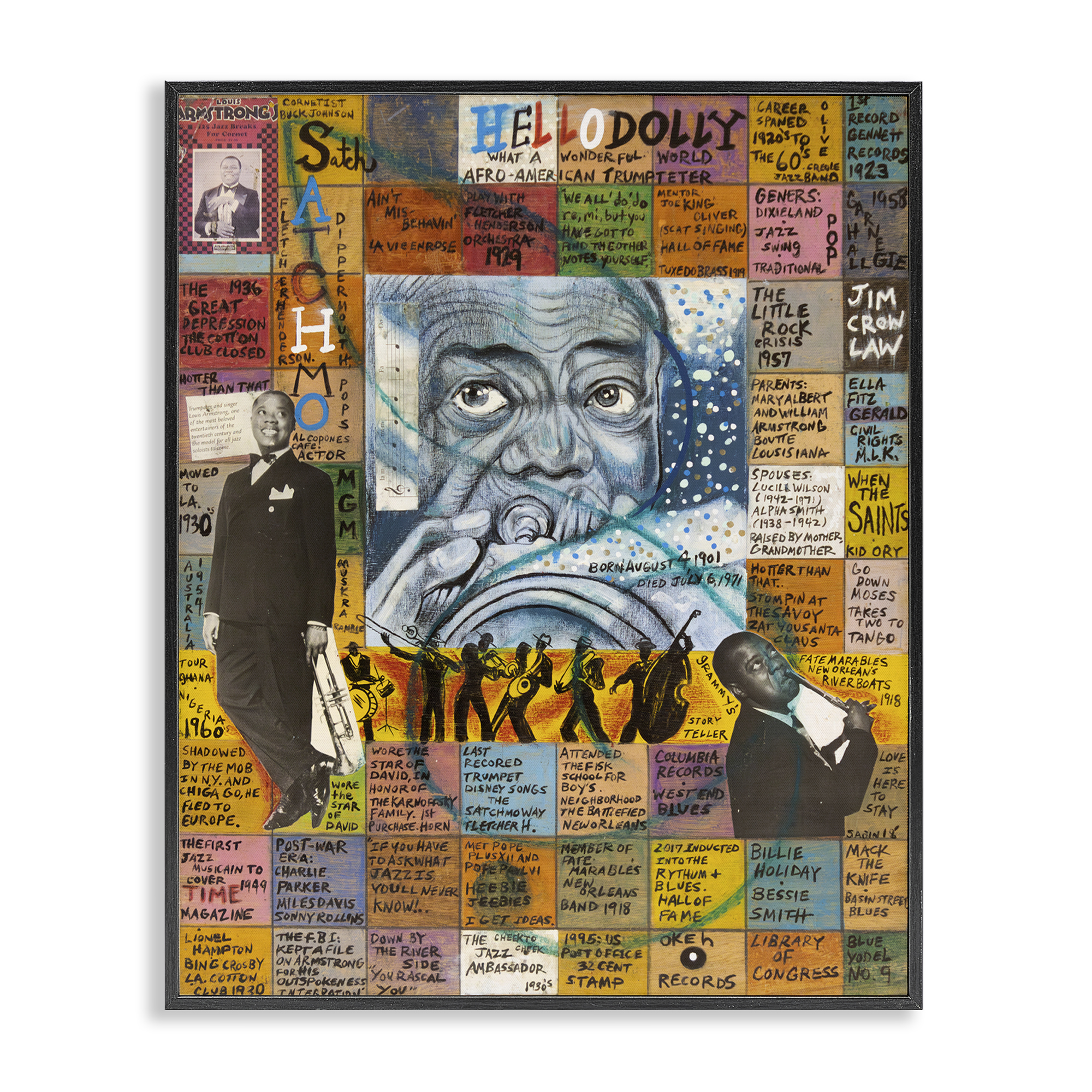 Stupell Industries Louis Armstrong Collage People Drawing Black Framed ...