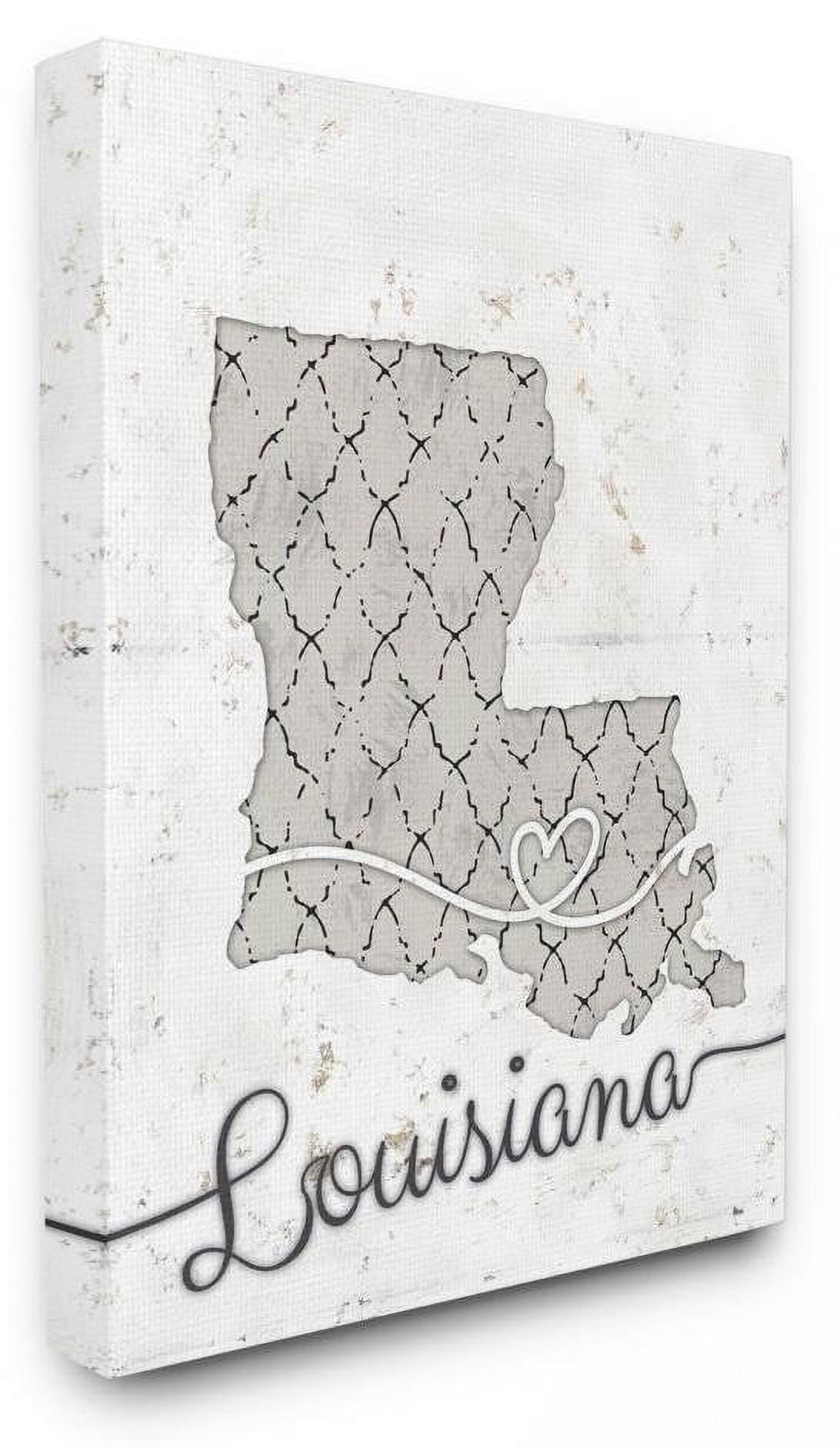 Stupell Industries Louisiana Patterned Grey US State Design Canvas Wall ...