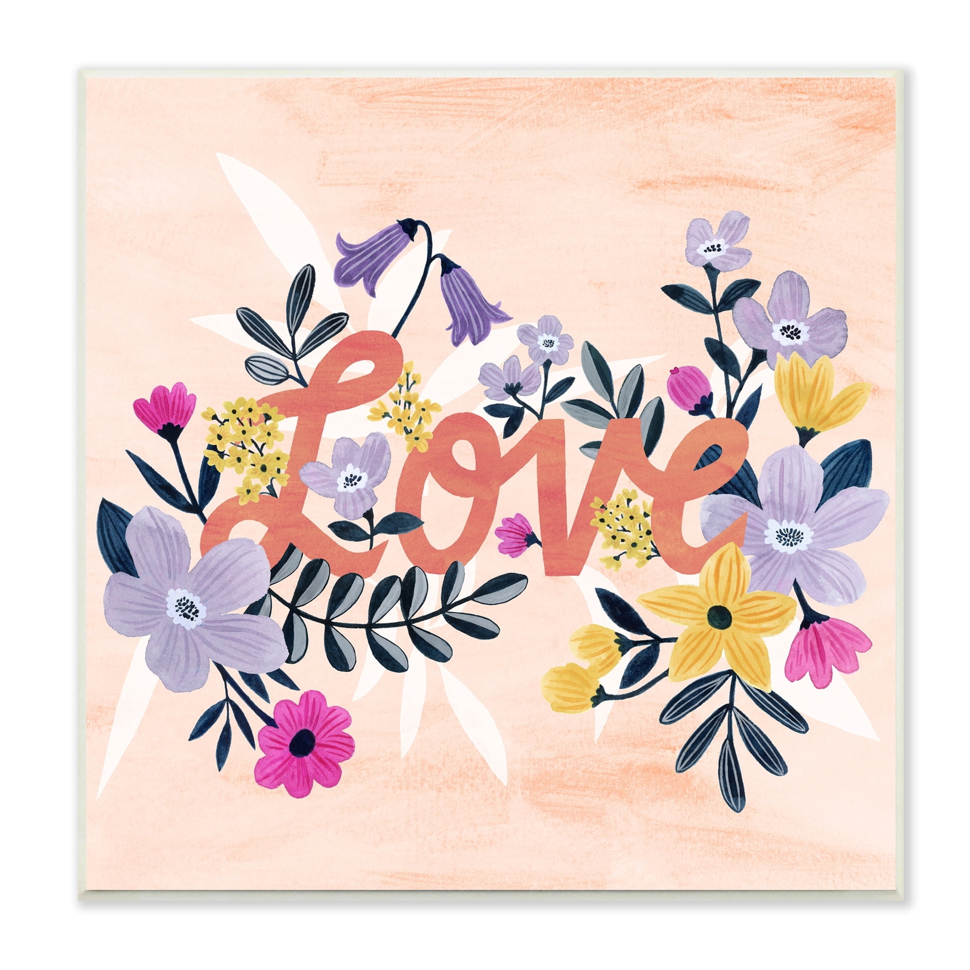 Stupell Love Calligraphy Bold Floral Botanical Border Wood Wall Art ...