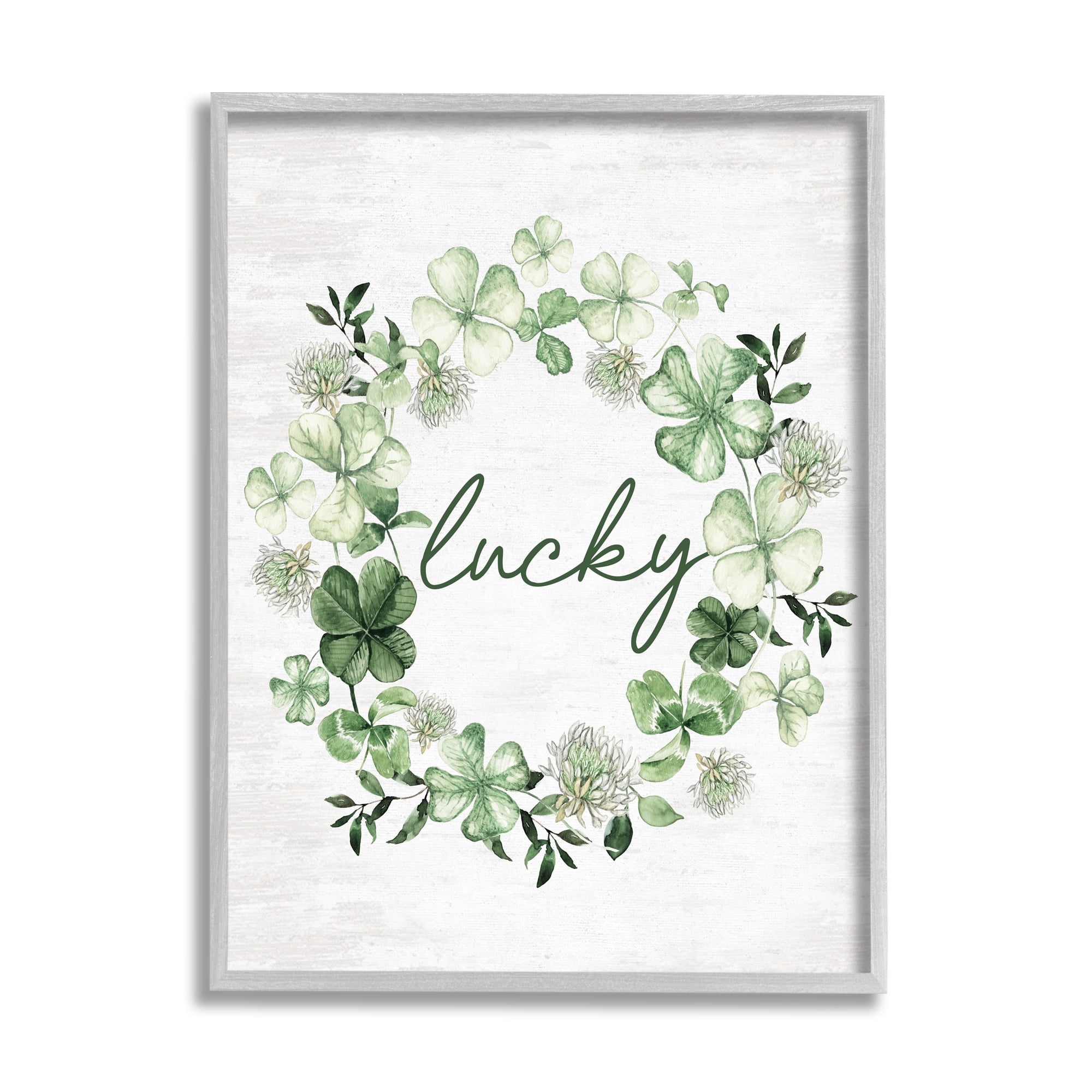 Stupell Industries Lucky Clover Wreath Botanical & Floral Painting Gray ...