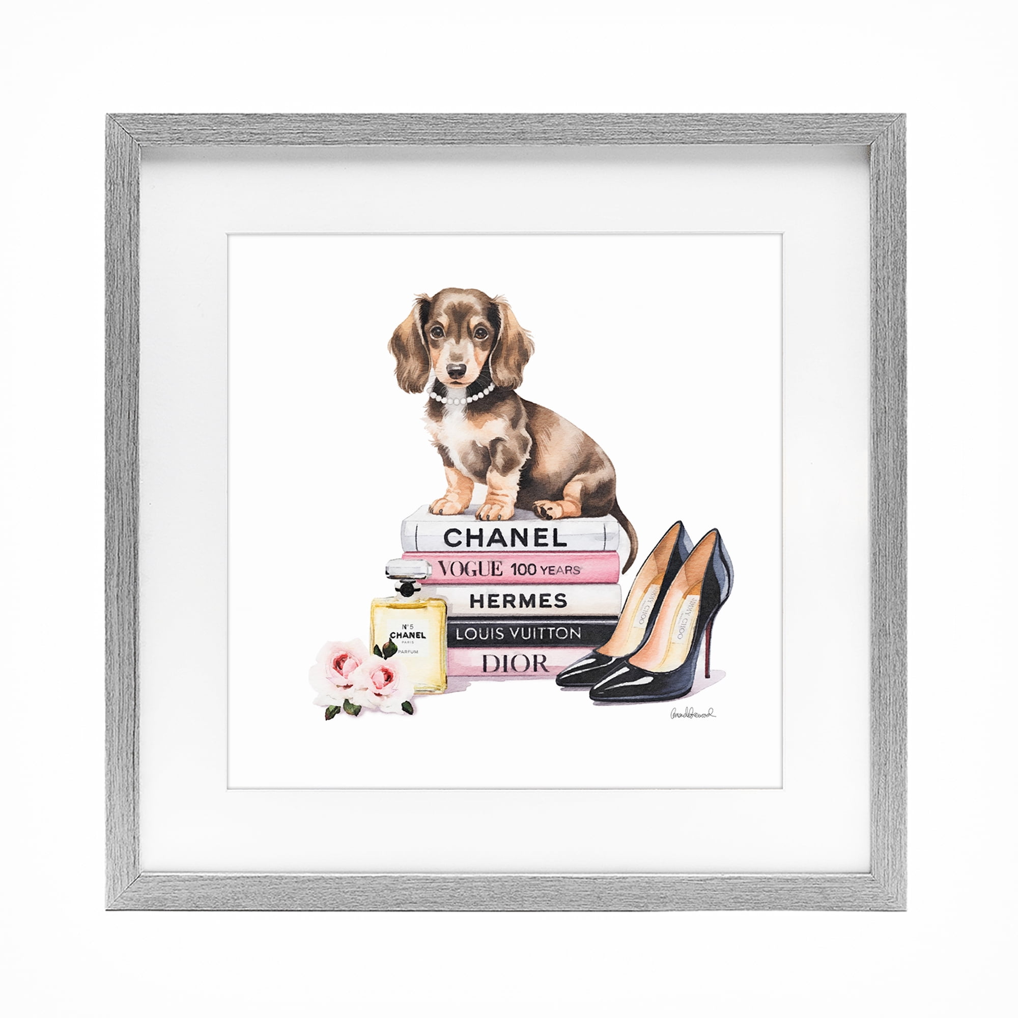 Stupell Industries Luxury Fashion Books & Dog Gray Framed Print Under ...