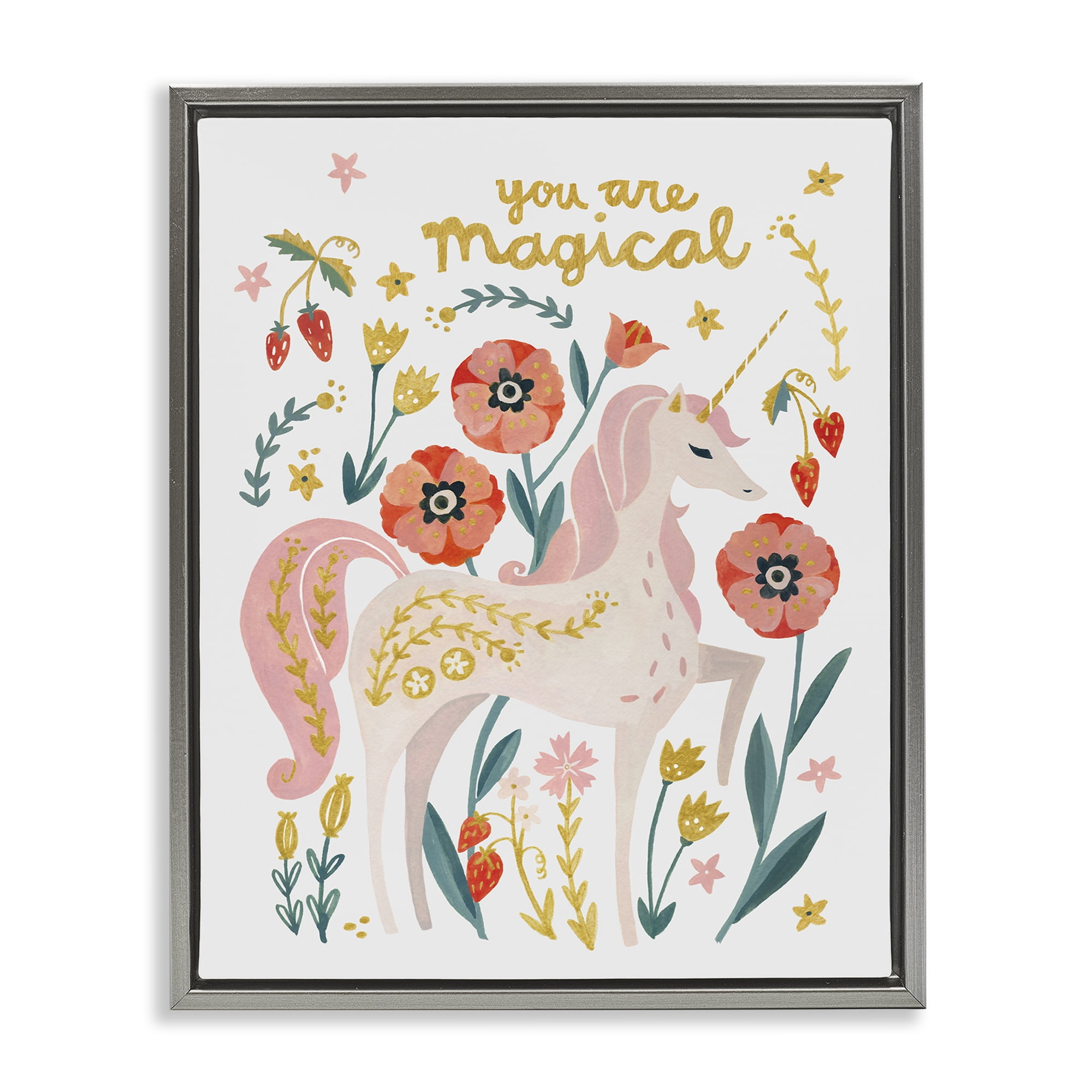 Stupell Industries Magical Pink Unicorn & Florals Fantasy & Sci-Fi ...