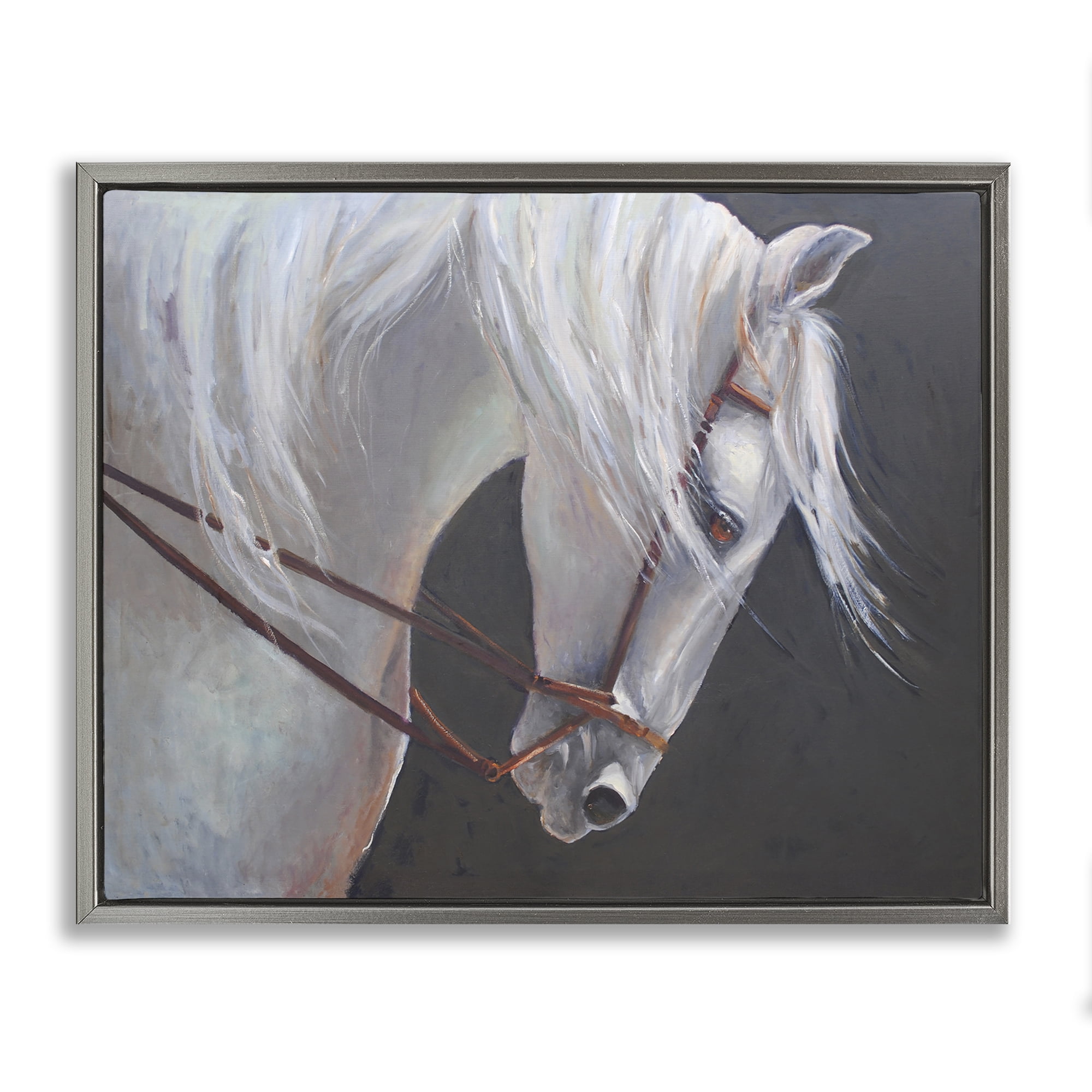 Stupell Industries Majestic White Mare Gray Framed Floater Canvas Wall ...