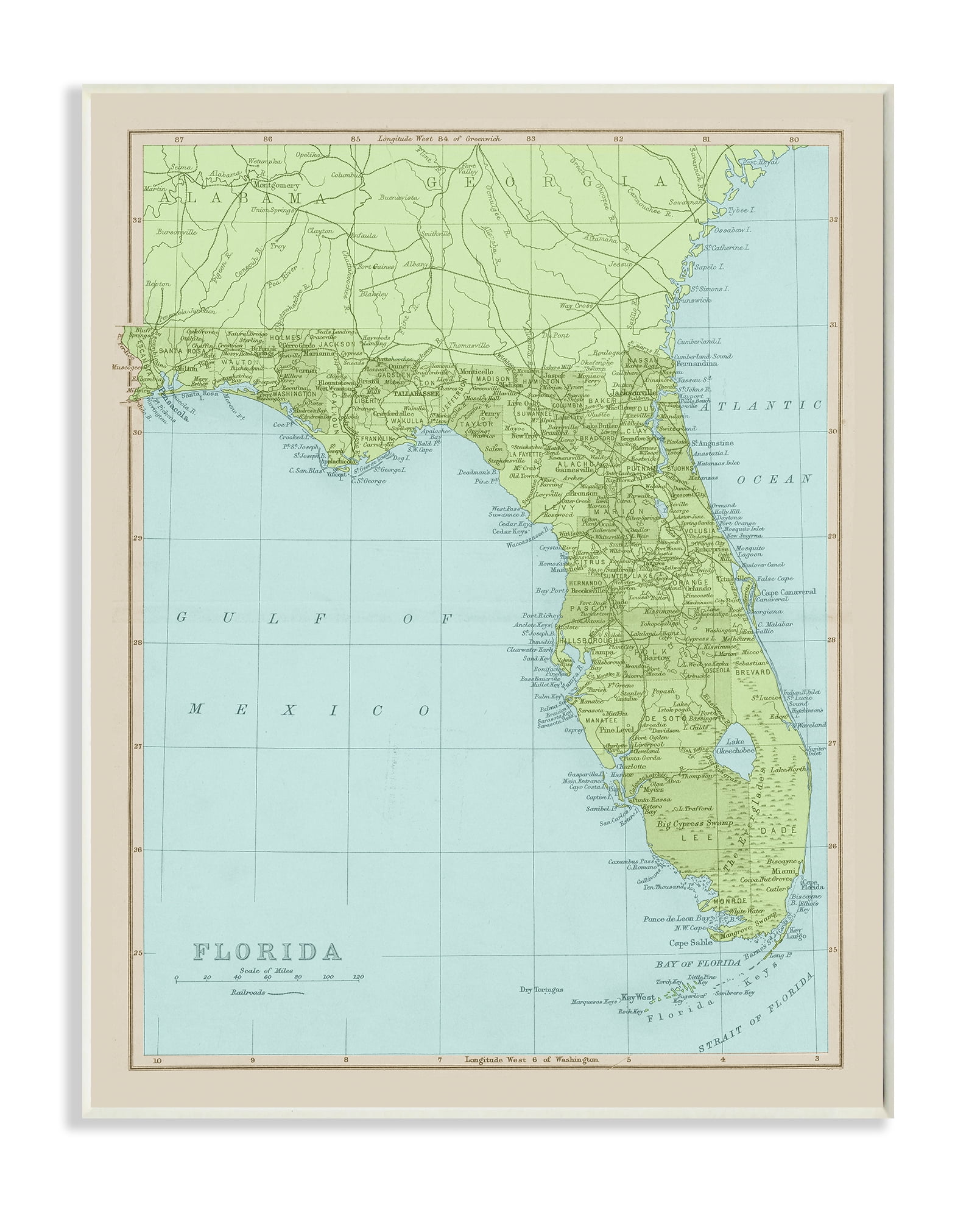 Stupell Industries Map Of Florida Classical State Border Wall Plaque ...