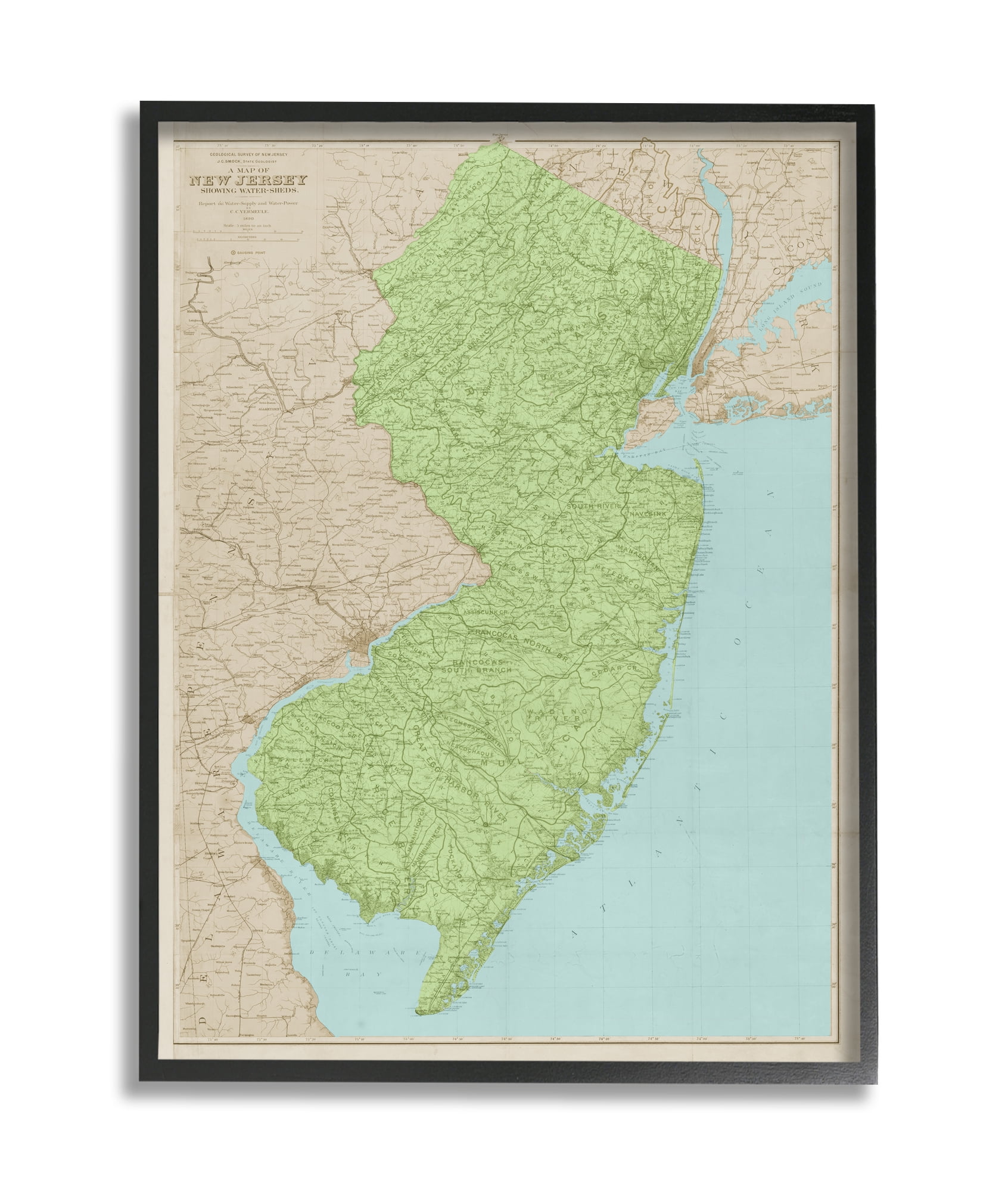 Stupell Industries Map Of New Jersey Classical State Border Black ...