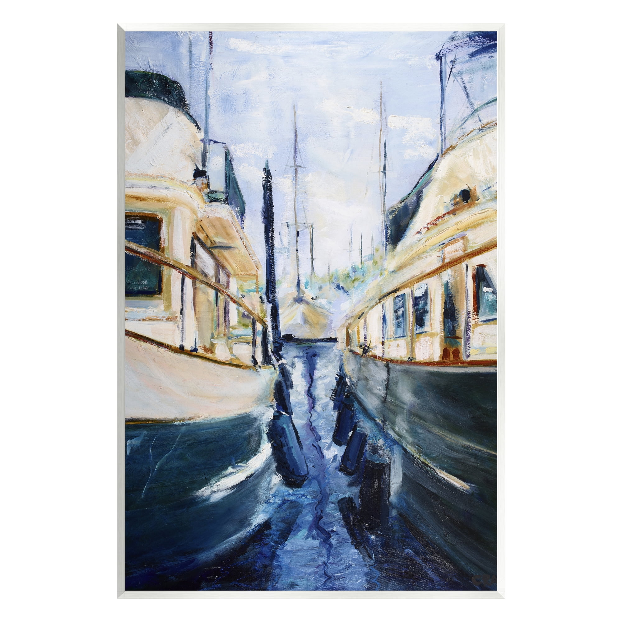 Stupell Industries Marine Harbor Docked Boats Coastal Painting Unframed ...