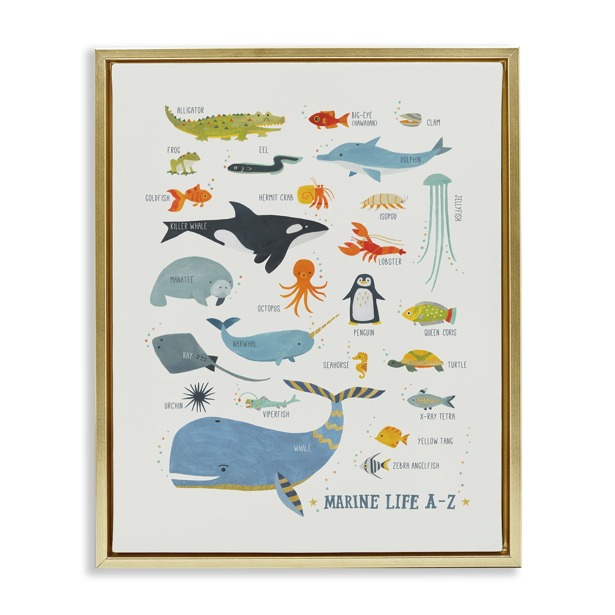 Stupell Industries Marine Life ABC Alphabet Education Painting Gold ...