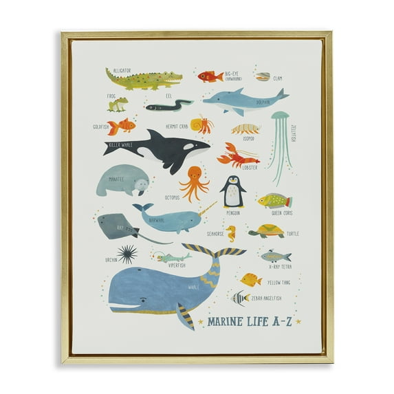 Stupell Industries Marine Life ABC Alphabet Education Painting Gold ...