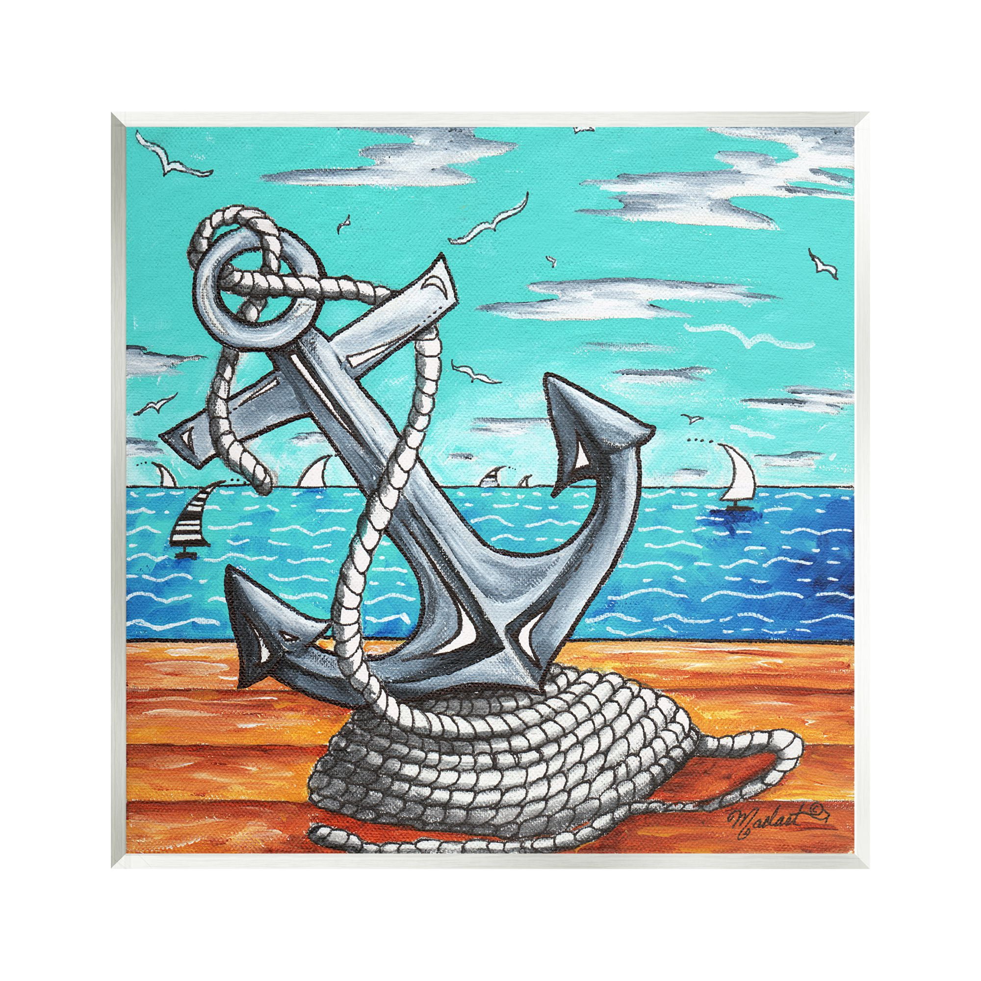 Stupell Industries Maritime Anchor on Beach Nature Painting Unframed ...
