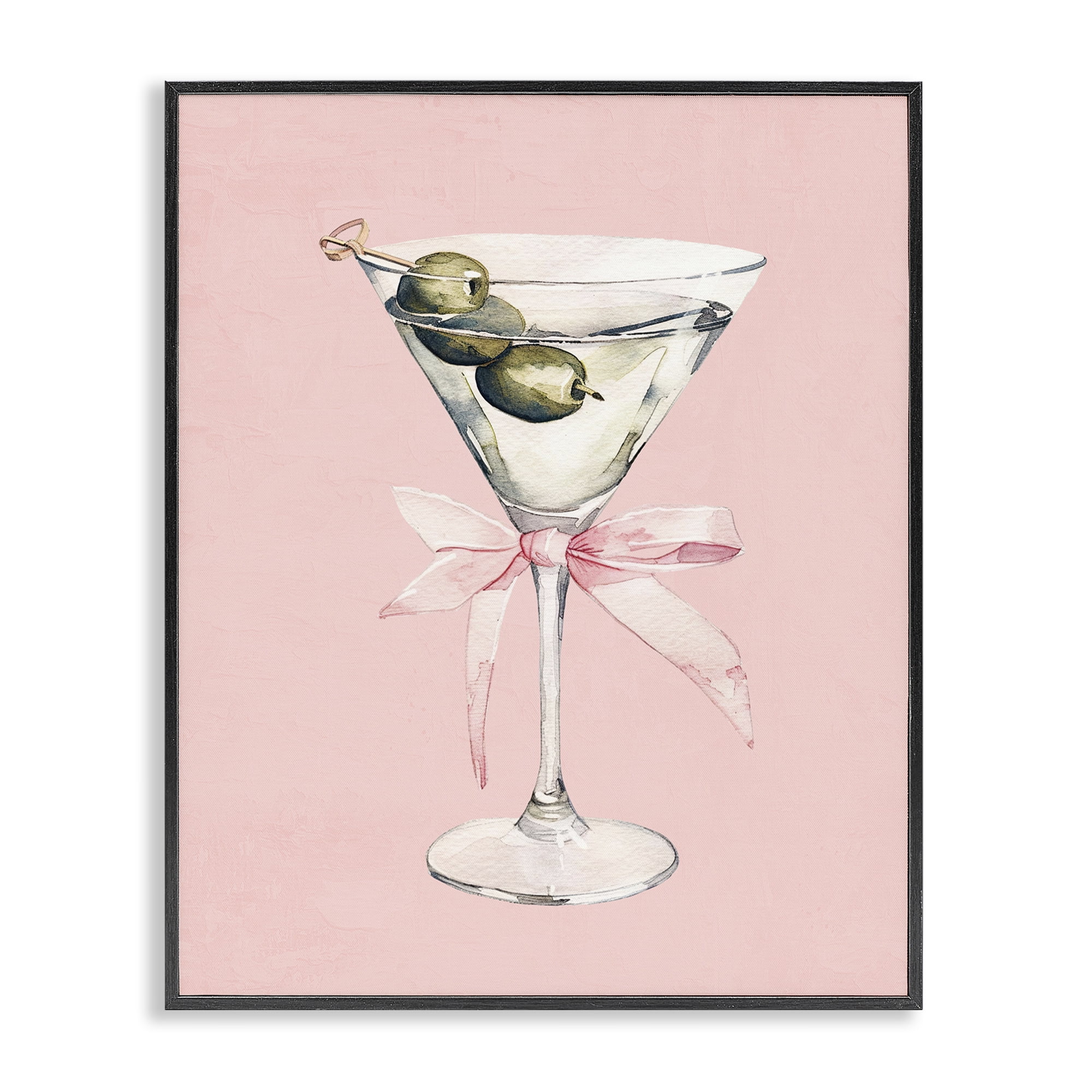 Stupell Industries Martini with Pink Bow Black Framed Giclee Art ...