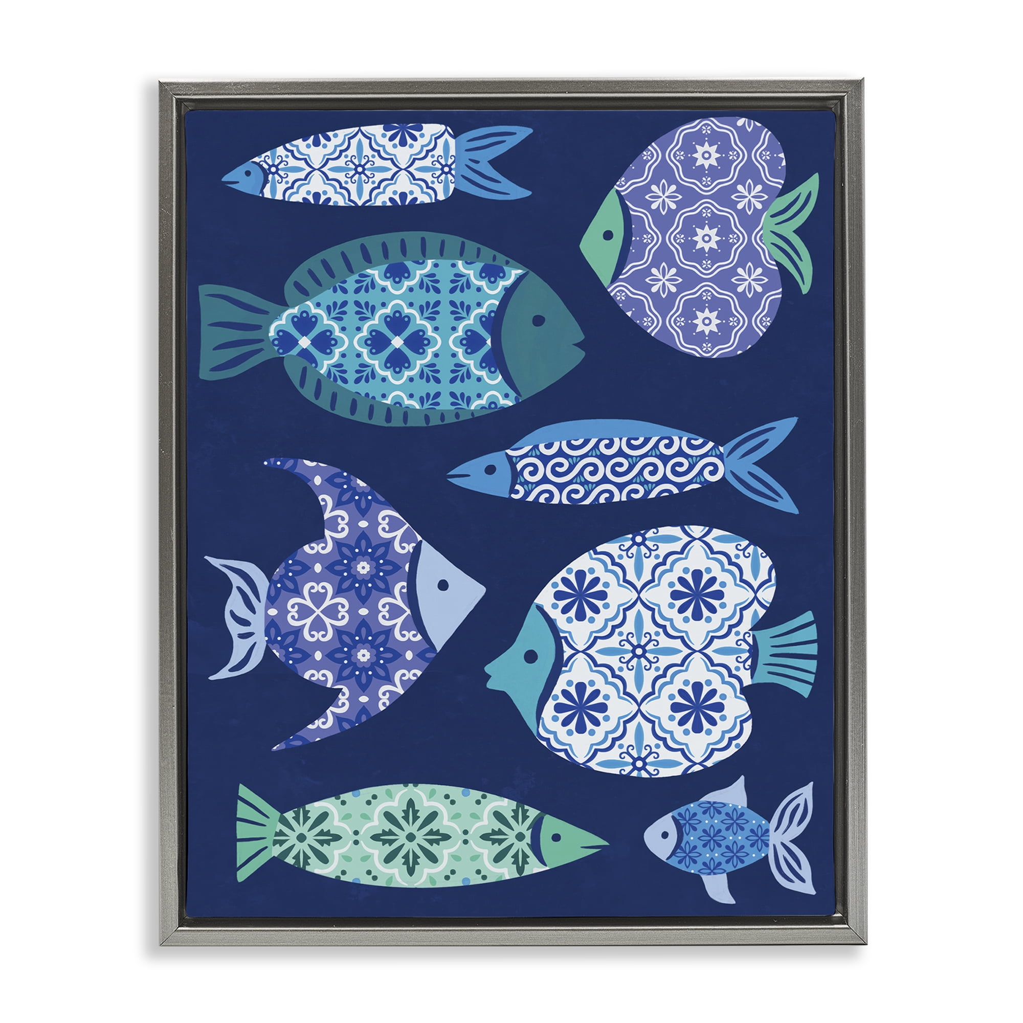 Stupell Industries Mediterranean Tiles Fish Animals Painting Gray ...