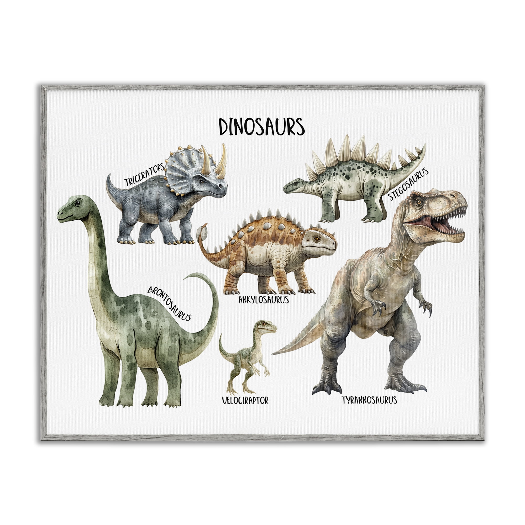 Stupell Industries Meet The Dinosaurs Gray Framed Giclee Art, design by ...