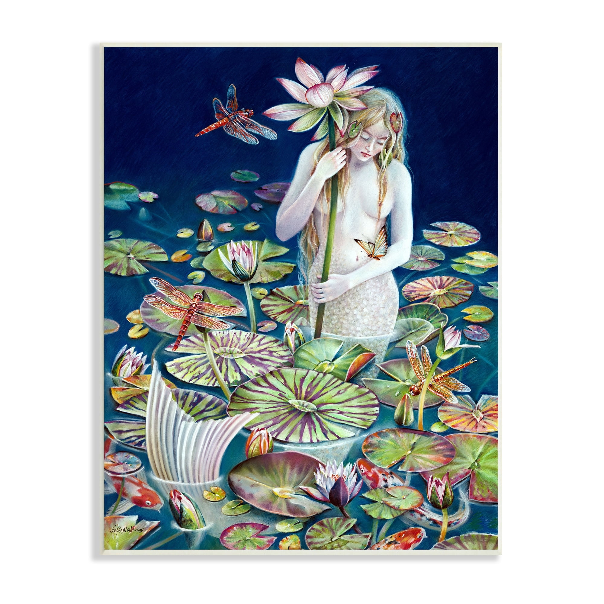 Stupell Industries Mermaid Among Water Lilies Floral Pond Woman ...