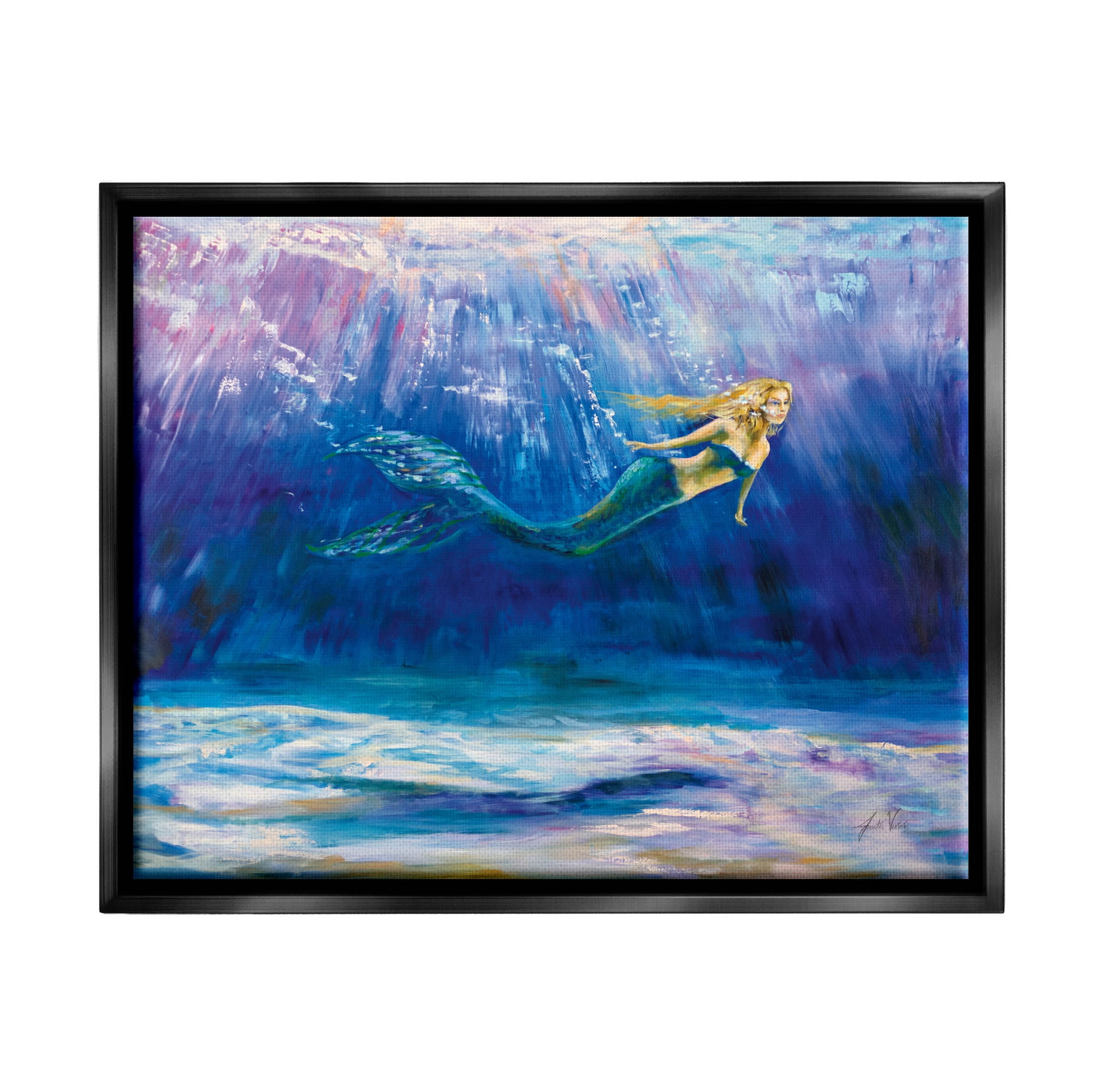 Stupell Industries Mermaid Swimming Deep Blue Ocean Water Painting Jet ...