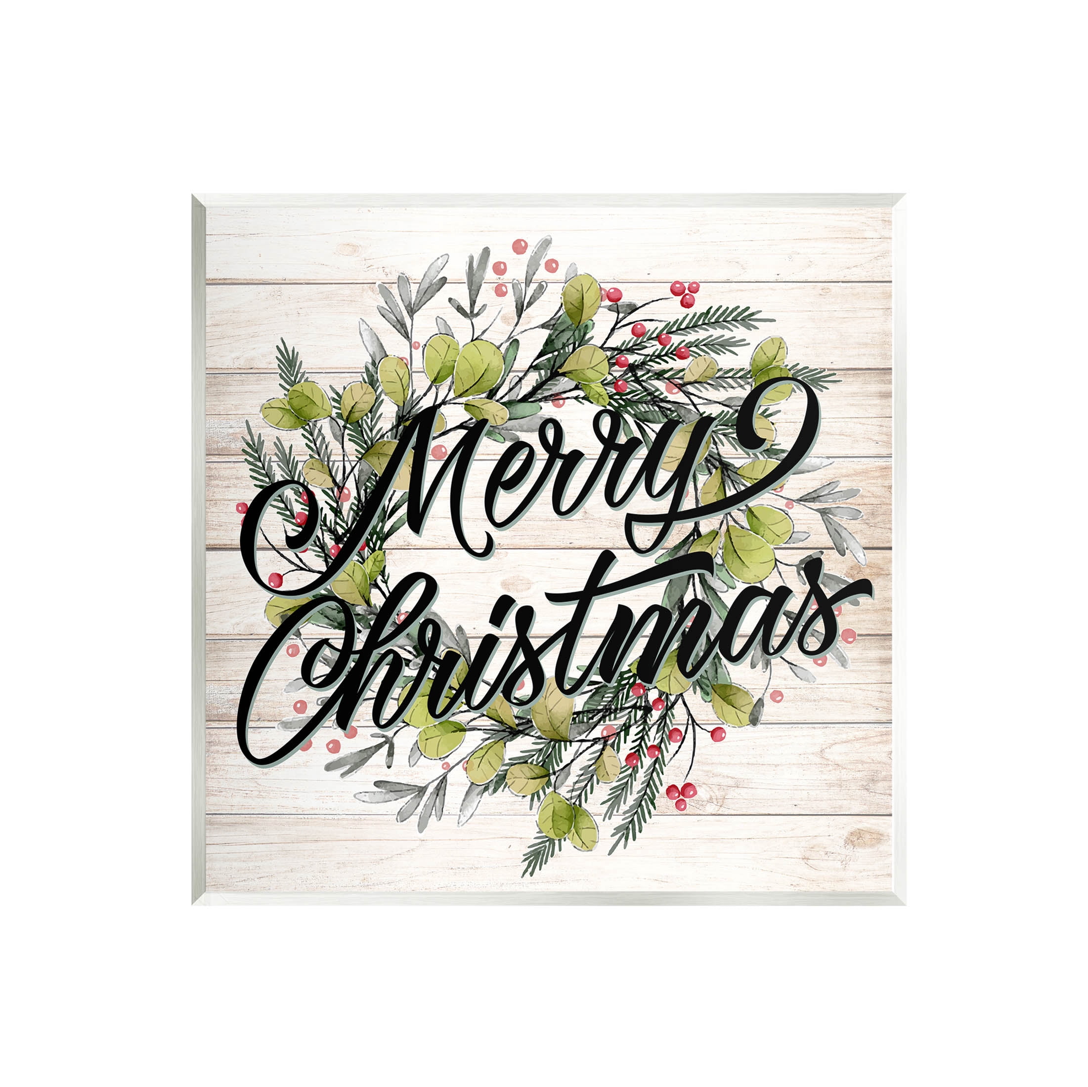 Stupell Merry Christmas Botanical Wreath Floral Print - 12 x 12 Inches ...