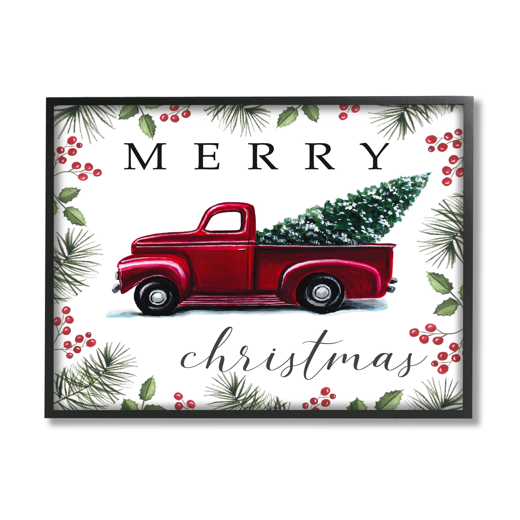Stupell Industries Merry Christmas Traditional Red Truck Winter Holly ...