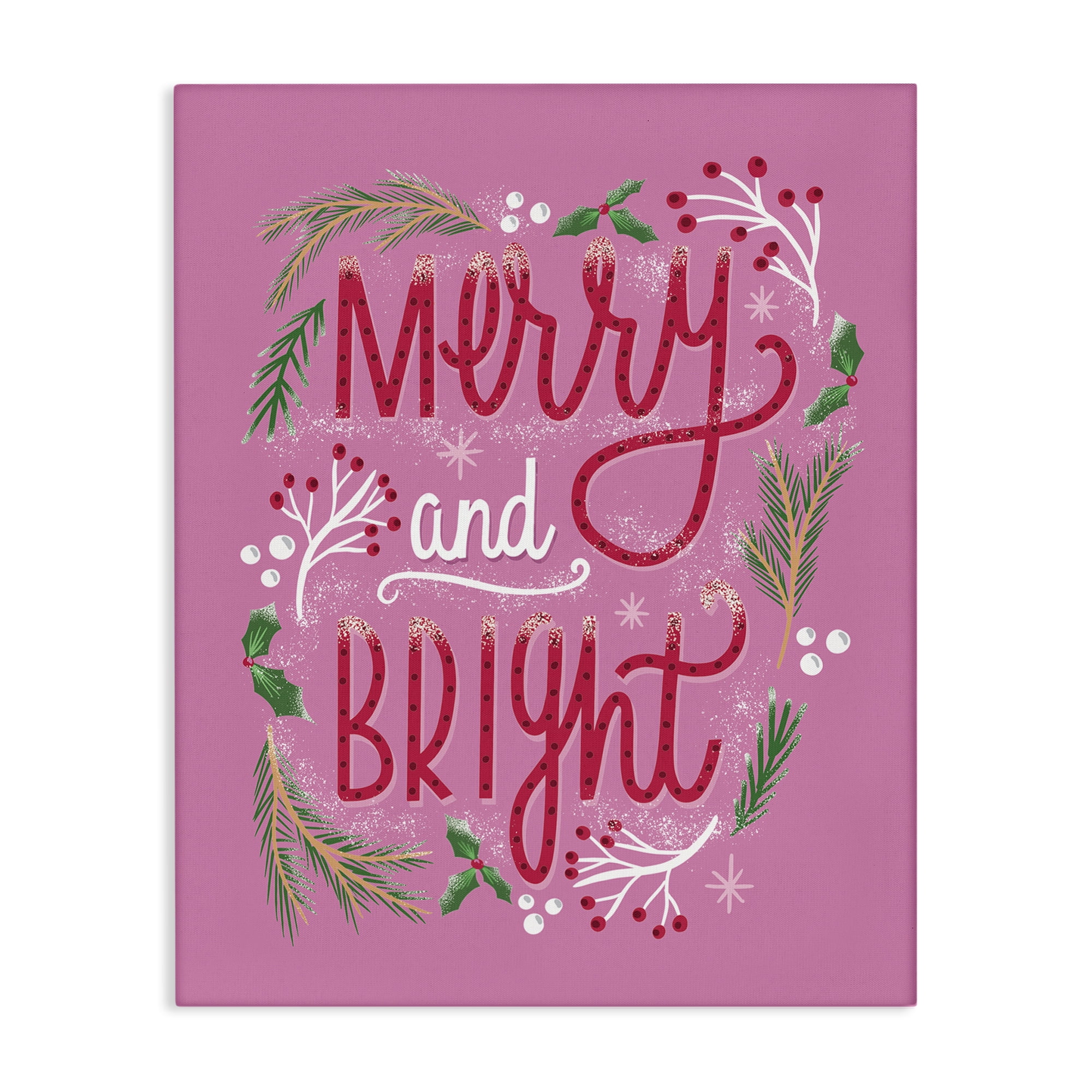 Stupell Industries Merry and Bright Pink Pine Holiday Painting Gallery ...