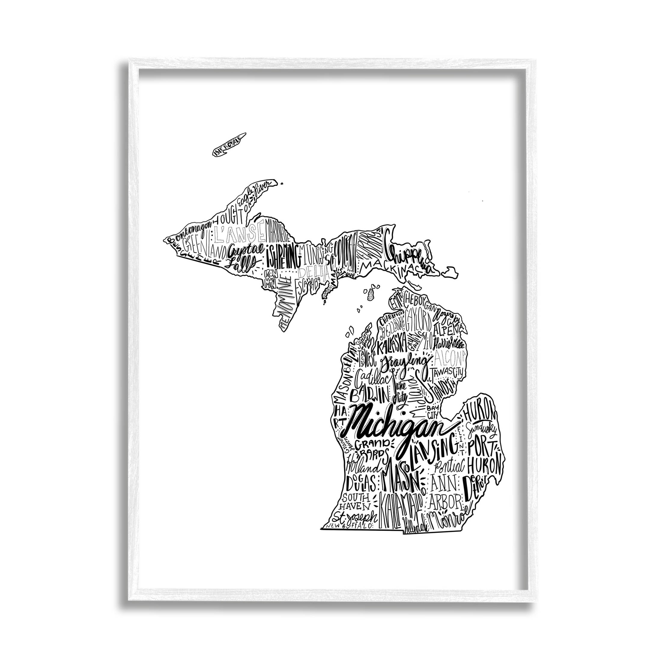 Stupell Industries Michigan State Cities Map - Framed Wall Art 11x14 ...
