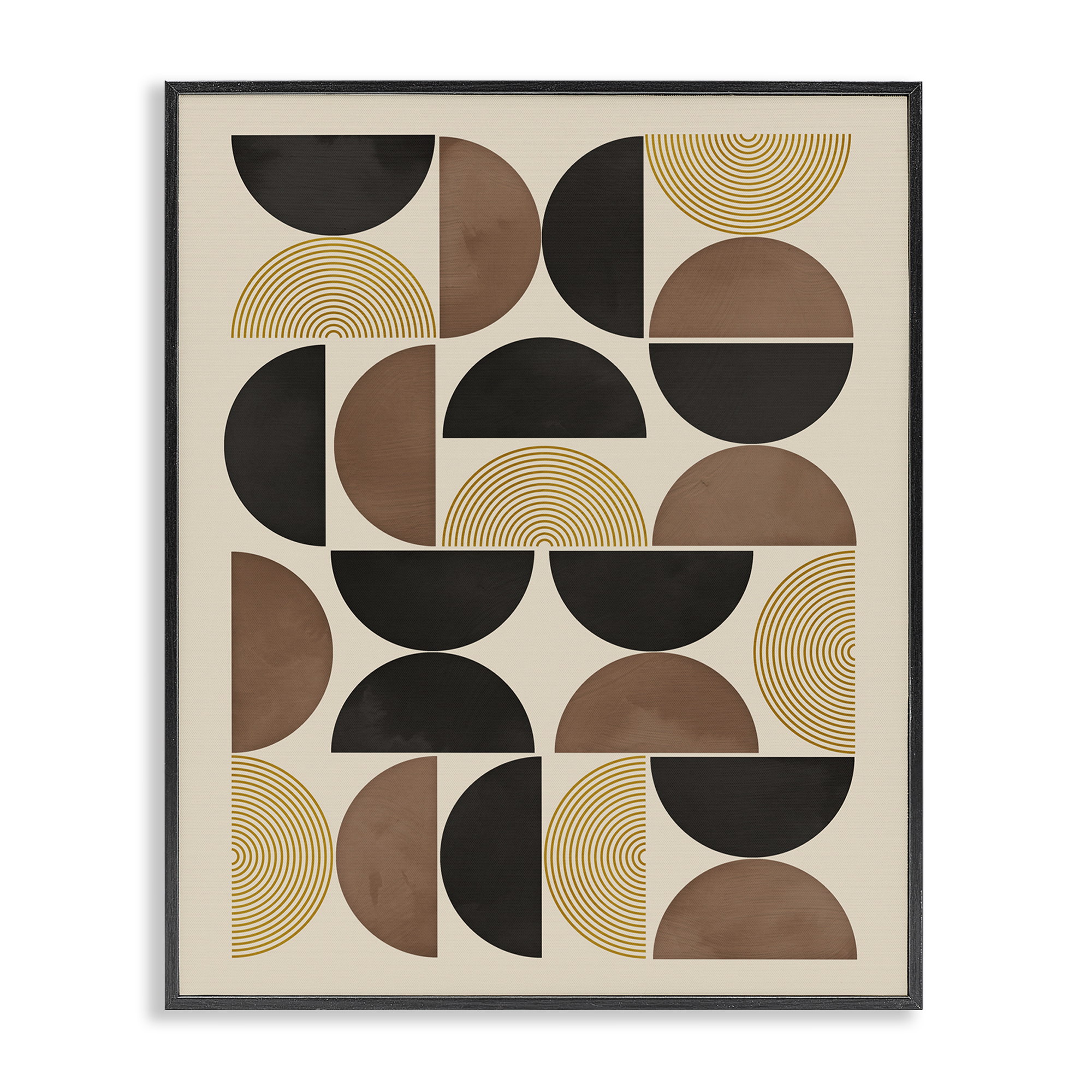 Stupell Industries Midcentury Beige Shapes Abstract Painting Black ...