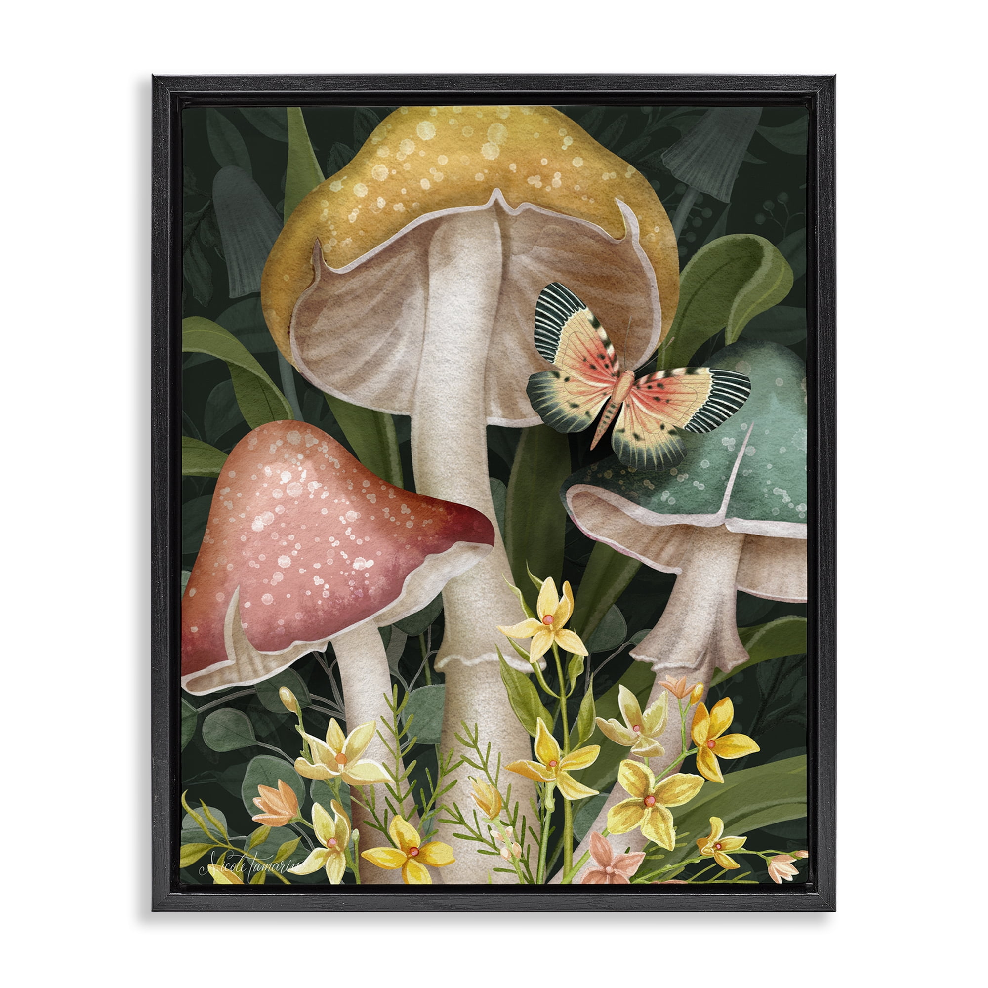 Stupell Industries Midnight Garden Mushrooms Black Framed Floater ...