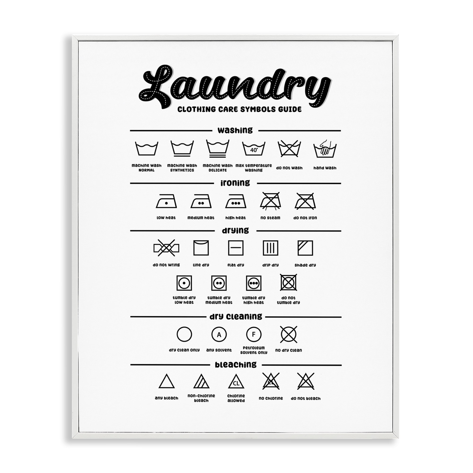 Minimal Laundry Symbols Guide White Framed Giclee Art, 24 x 30, Made In ...