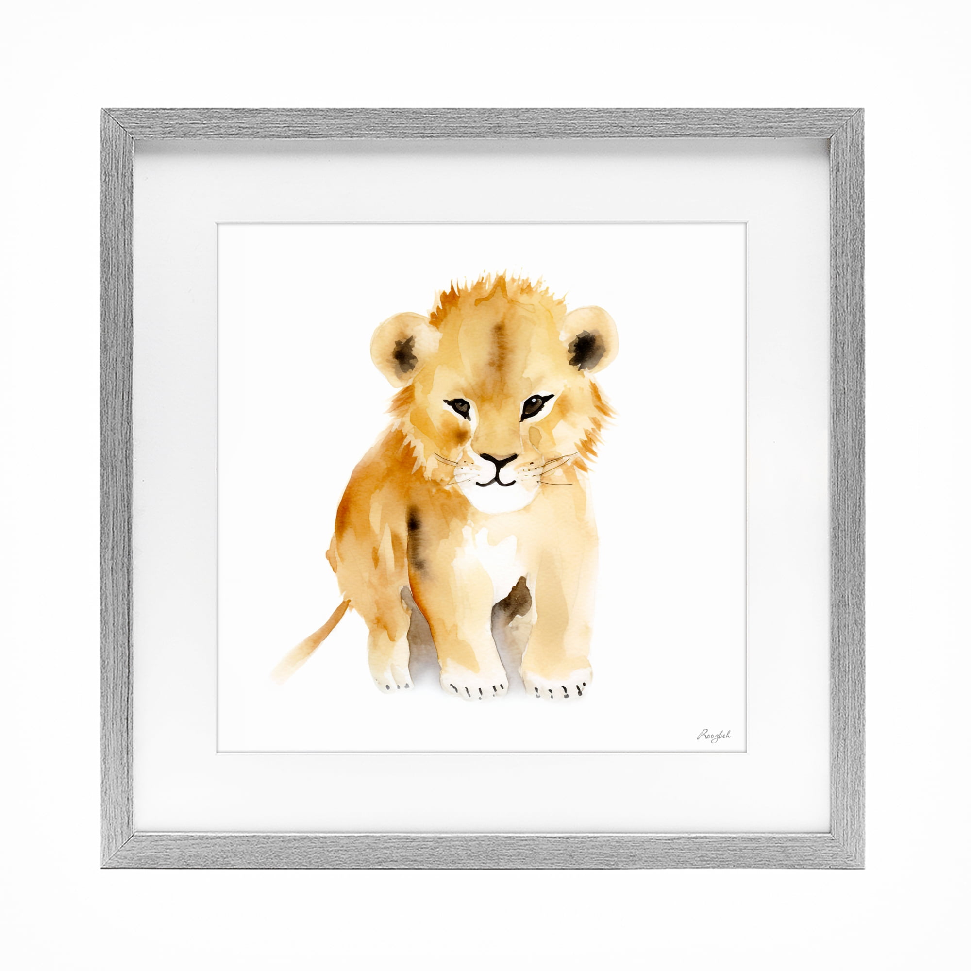 Stupell Industries Minimal Lion Cub Gray Framed Print Under Glass ...