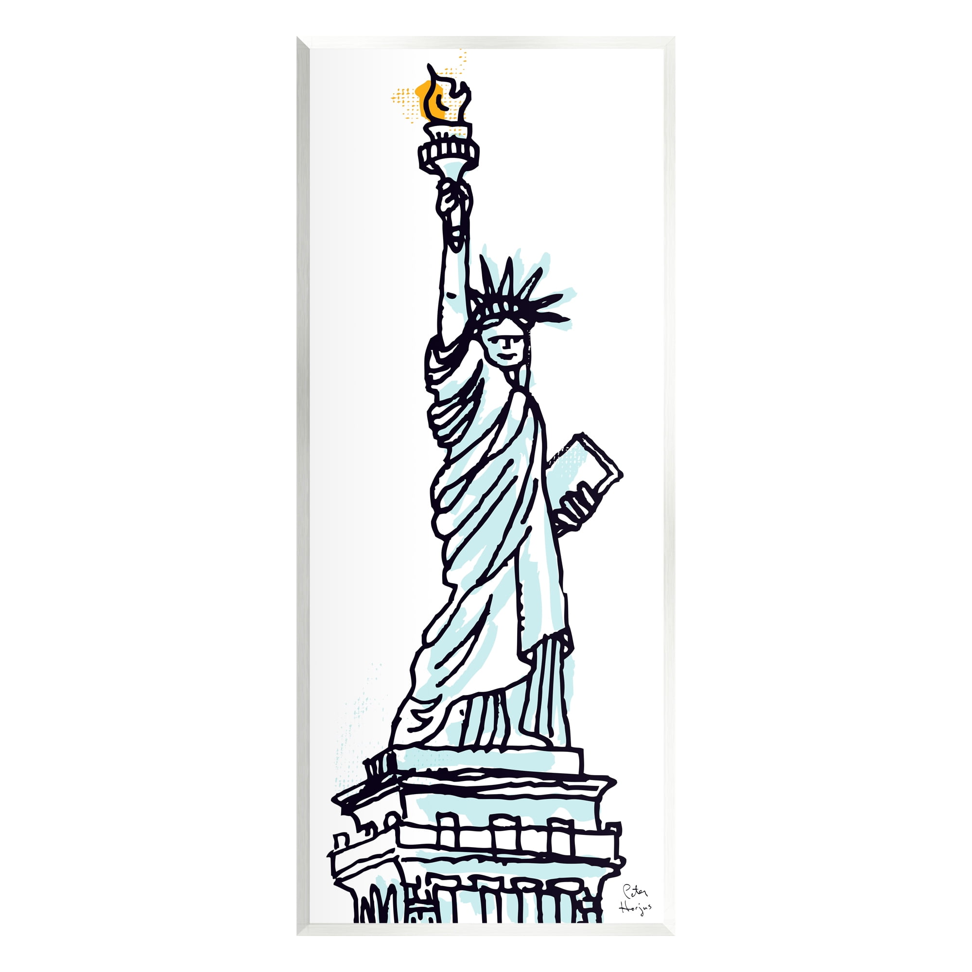 Stupell Industries Statue of Liberty City Art Print Wall Plaque MDF ...