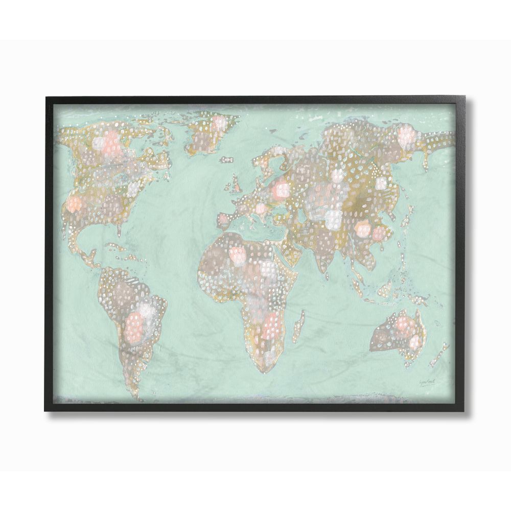 Stupell Industries Mint Brown Patterned Illustrated World Map Framed ...