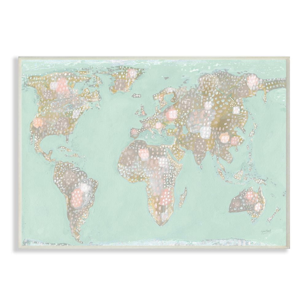 Stupell Industries Mint Brown Patterned Illustrated World Map Paintings Unframed Art Print Wall ...