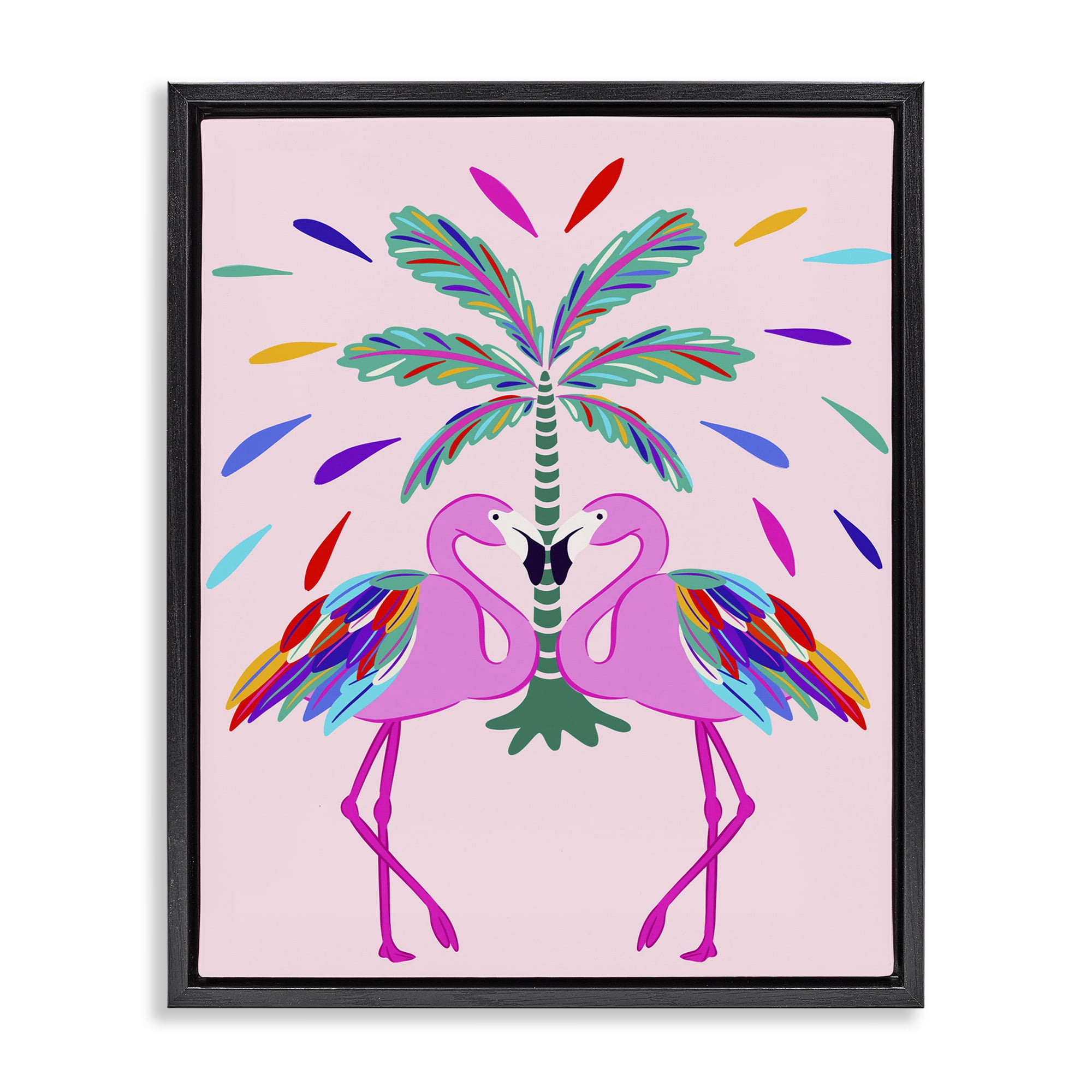 Stupell Industries Mirrored Flamingos Flair Animals Painting Black ...