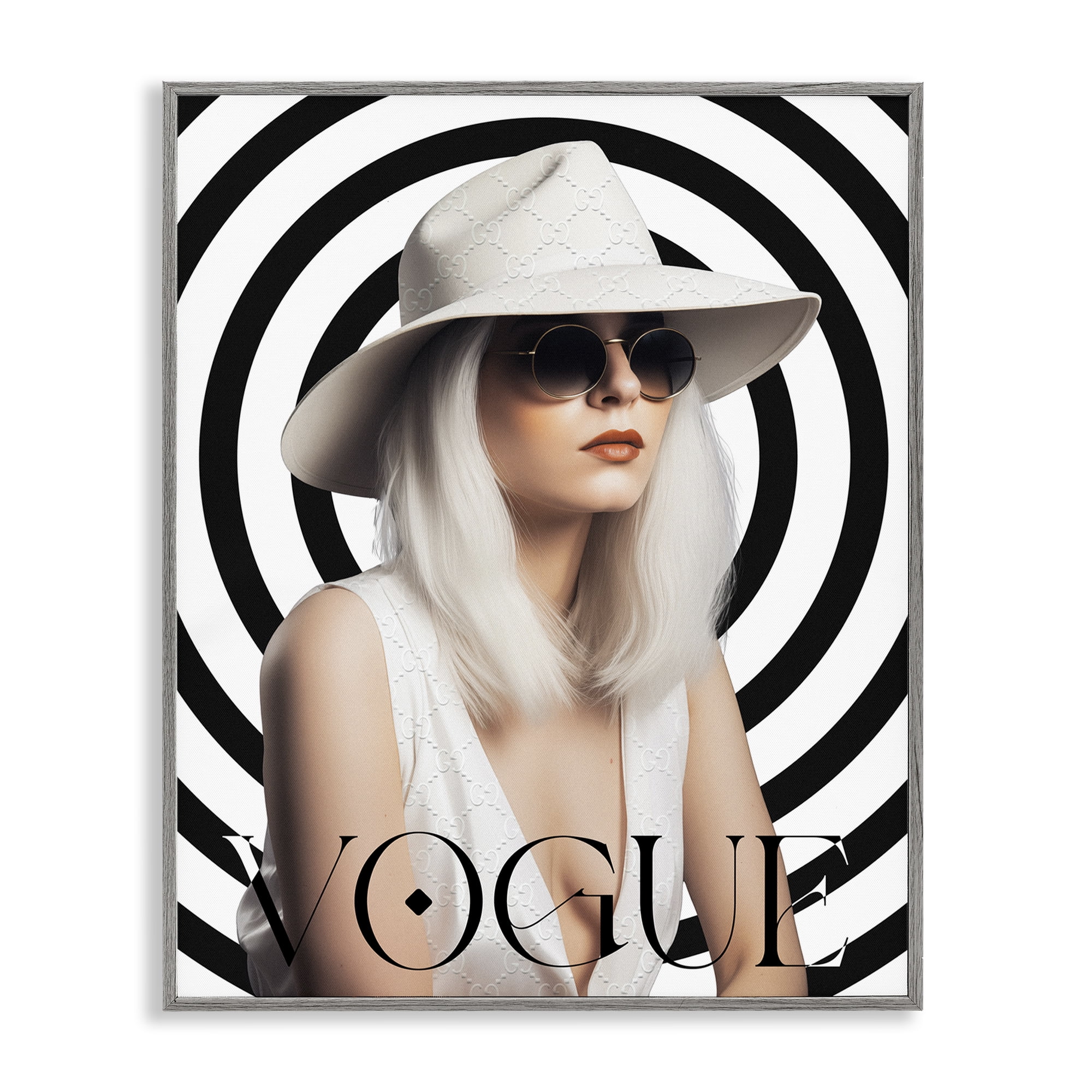 Stupell Industries Mod Girl Portrait Fashion Painting Gray Framed Art ...