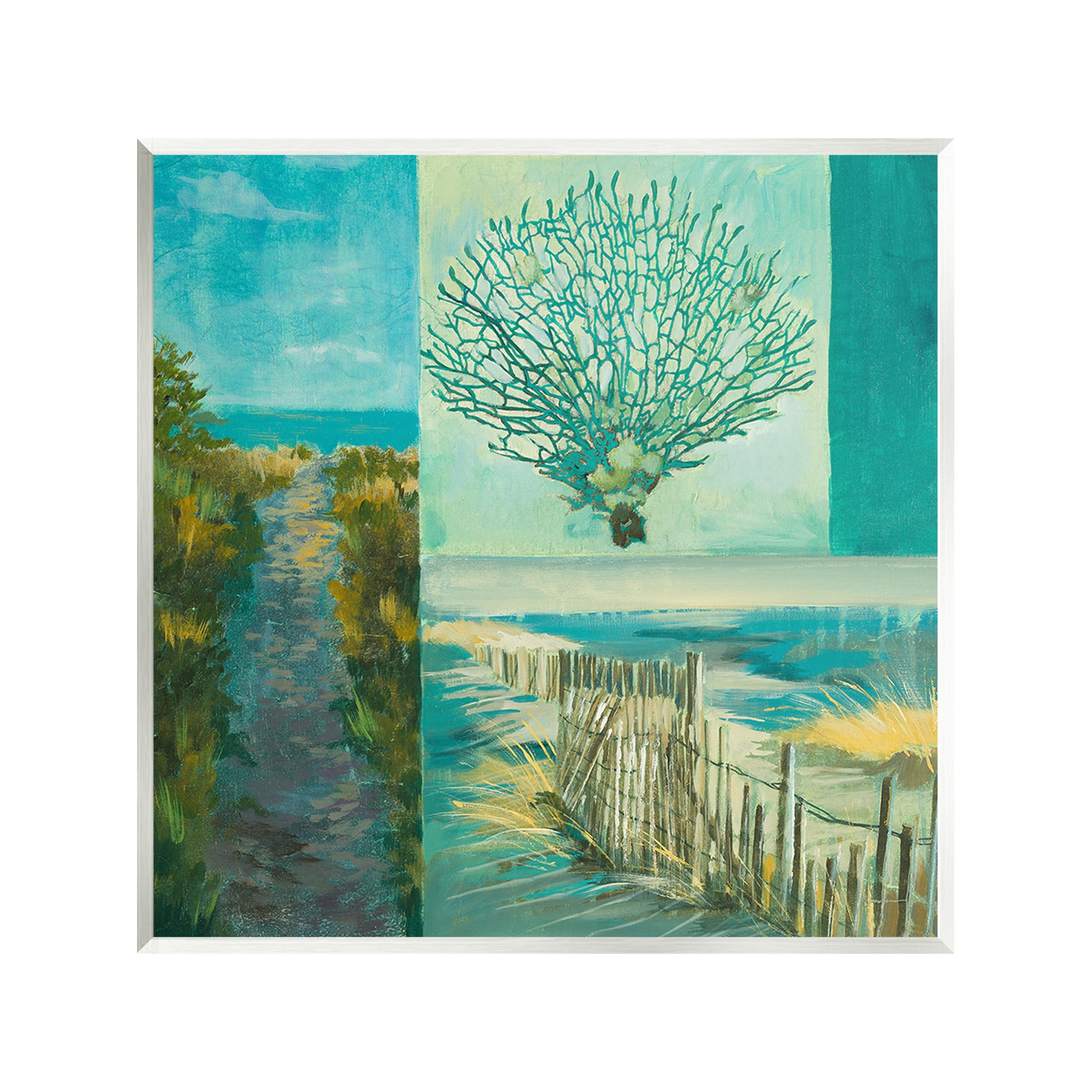 Stupell Industries Modern Beach Coral Collage Landscape Painting ...