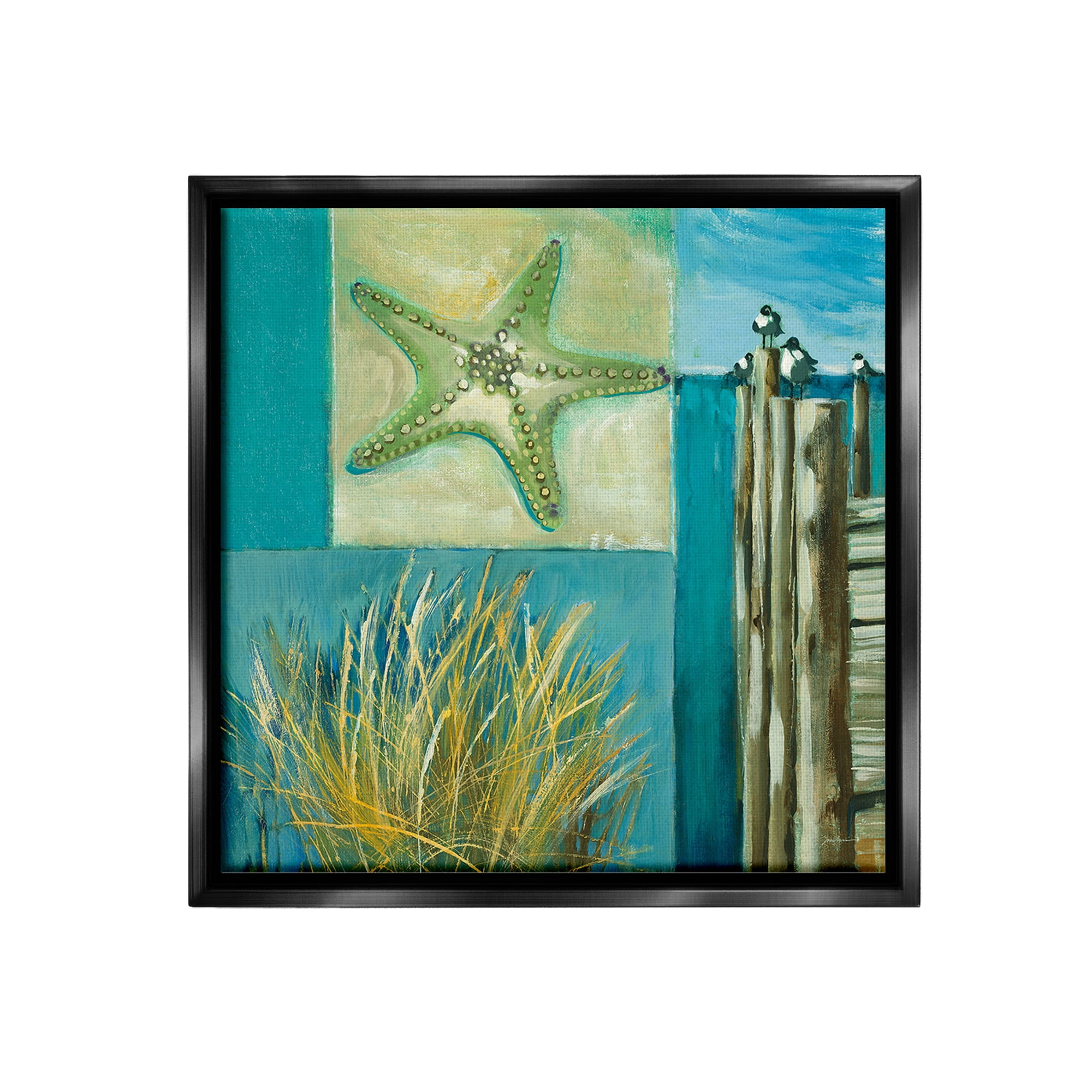 Stupell Industries Modern Beach Dock Collage Landscape Painting Black ...