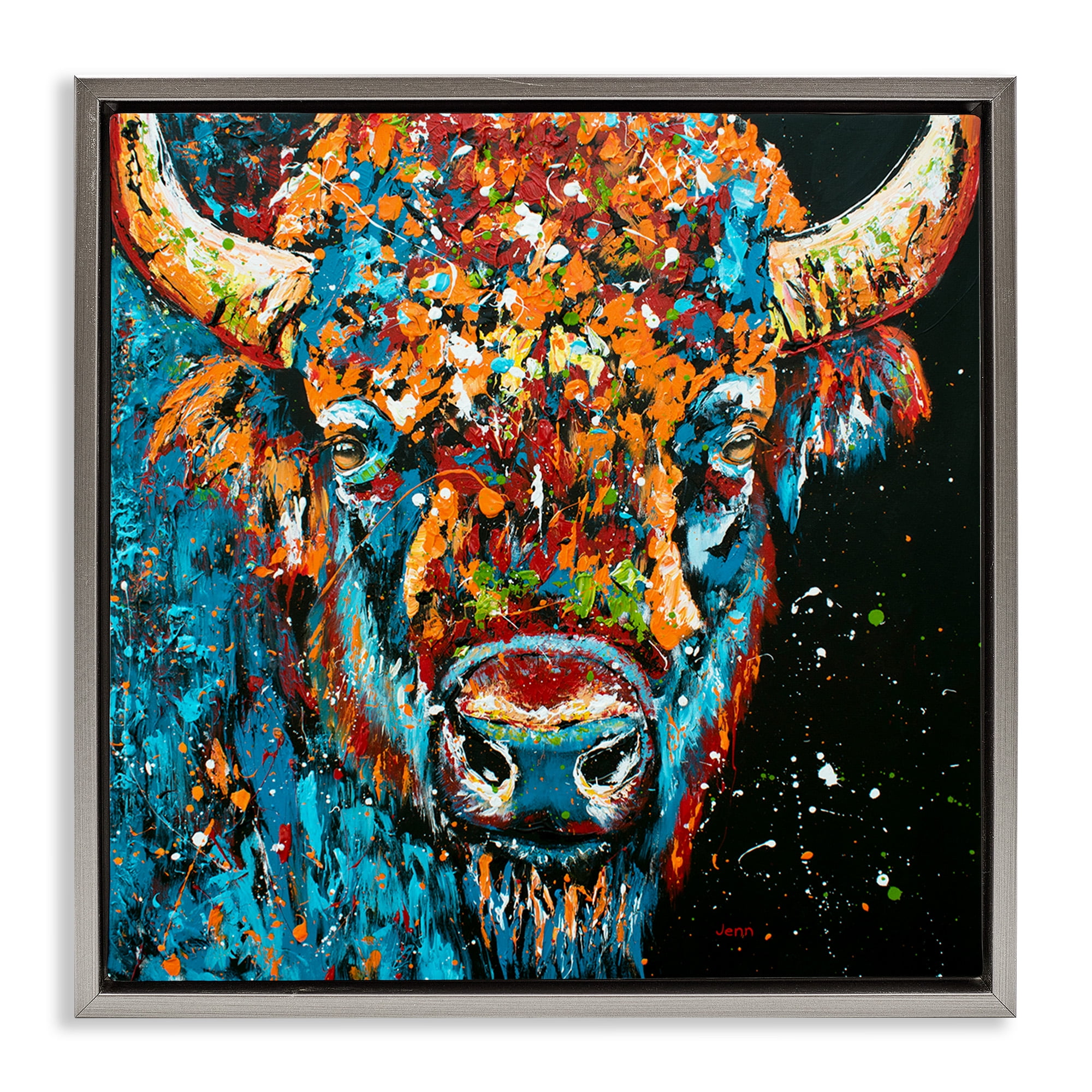 Stupell Industries Modern Bison with Paint Splatter Animals & Insects ...
