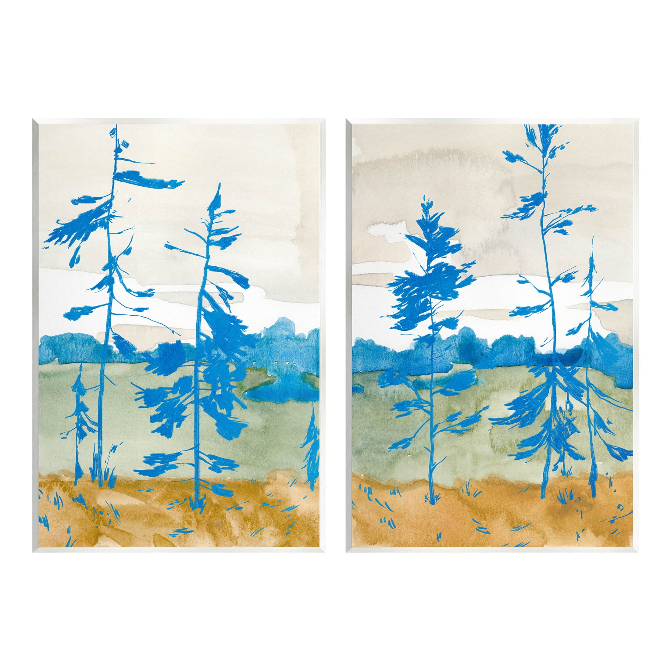 Stupell Industries Modern Blue Tree Scenery Painting Unframed Art Print ...
