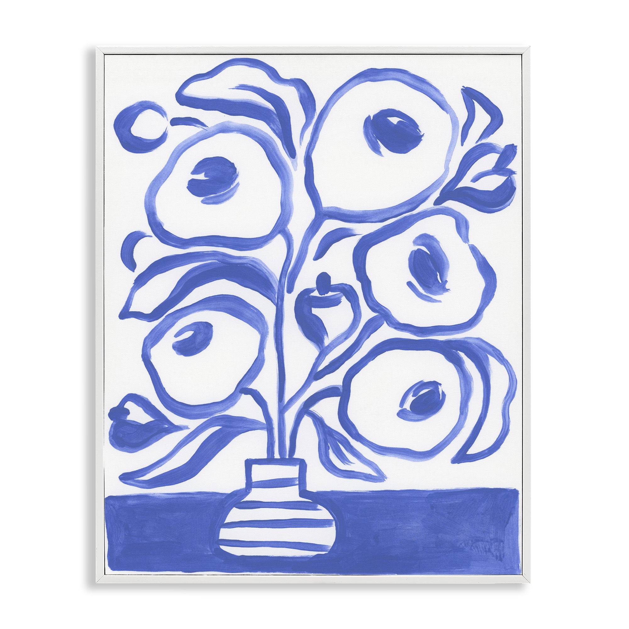 Stupell Industries Modern Blue Vase Botanical & Floral Painting White ...