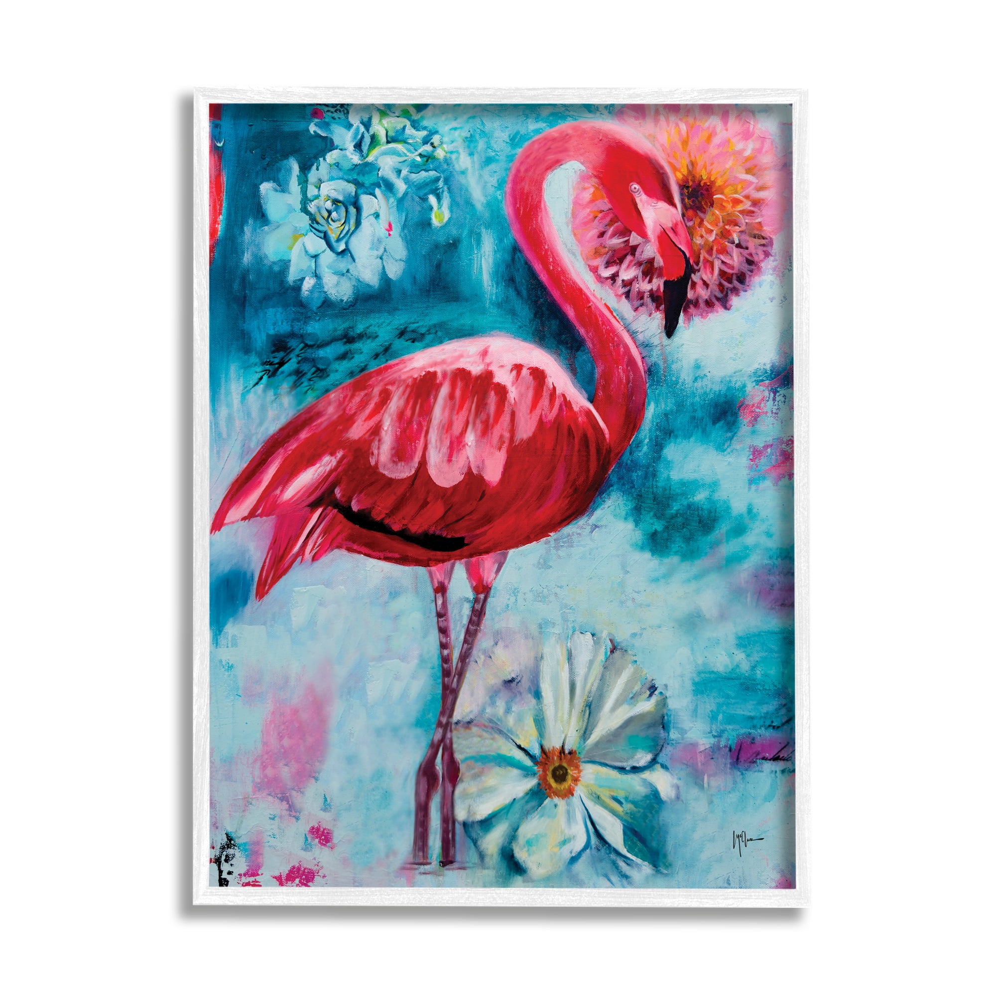 Stupell Industries Modern Flamingo & Blooms Animals & Insects Painting ...