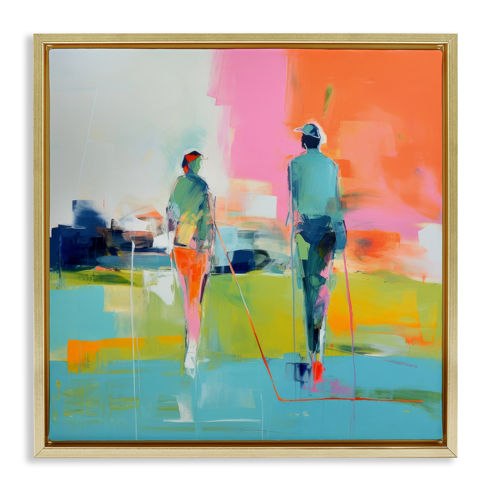 Stupell Industries Modern Golfers Scene Abstract Painting Gold Floater ...