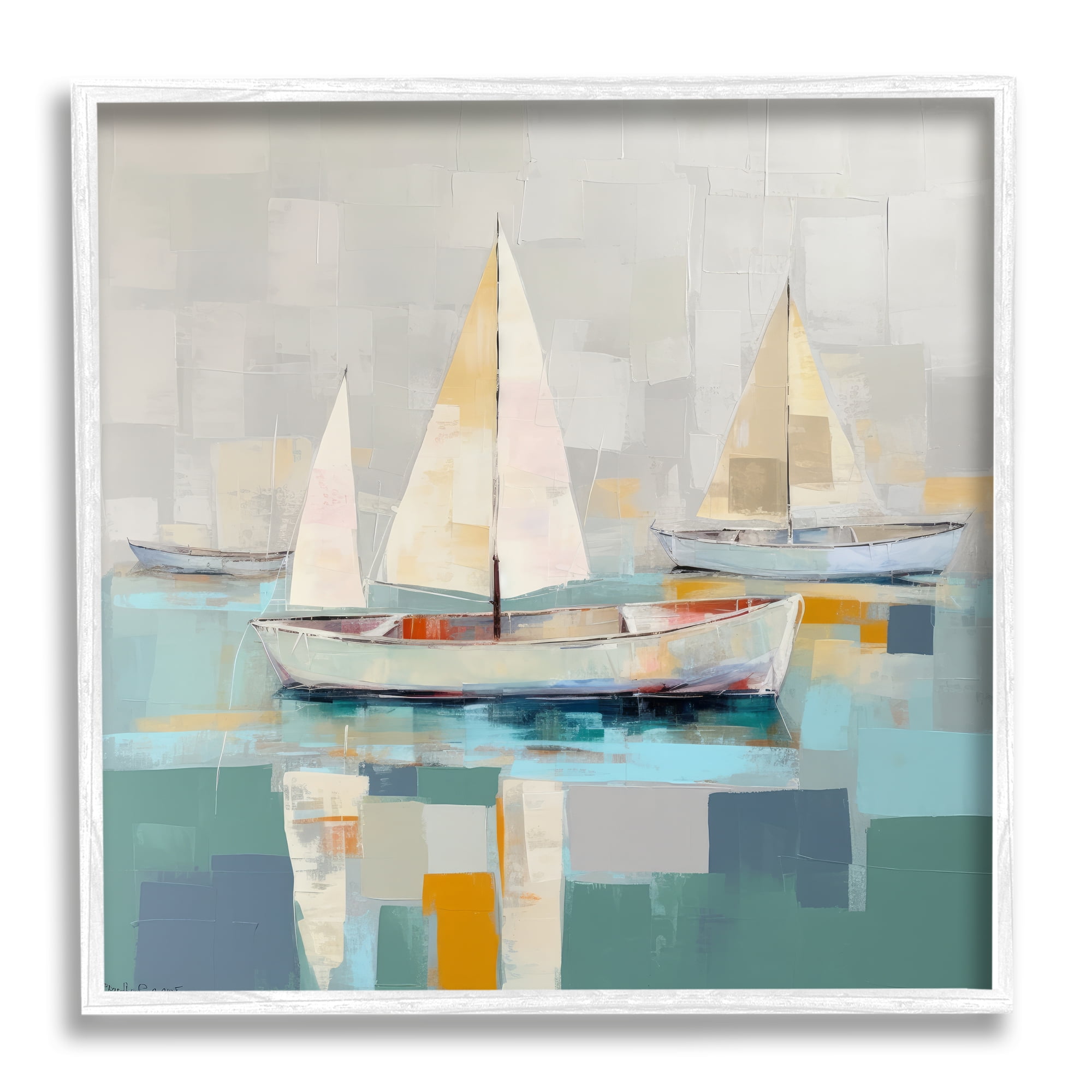 Stupell Industries Modern Maritime Boats Abstract Painting White Framed ...