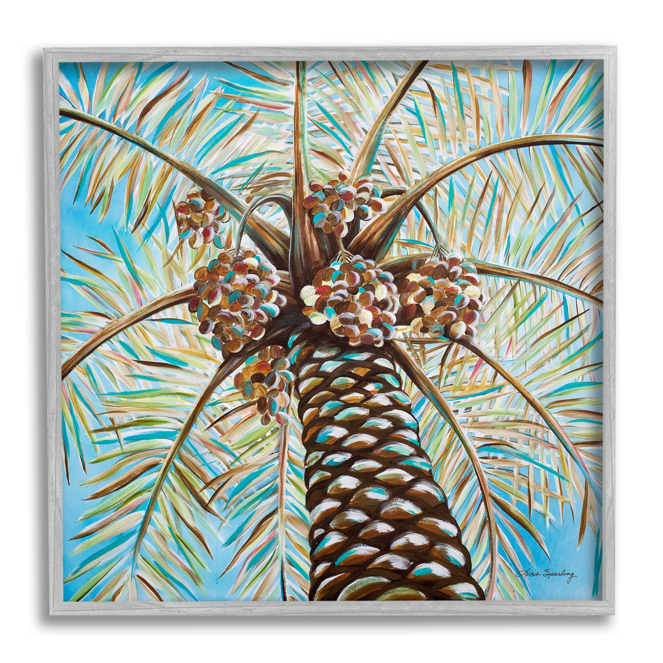 Stupell Industries Modern Palm Tree Painting Painting Gray Framed Art ...