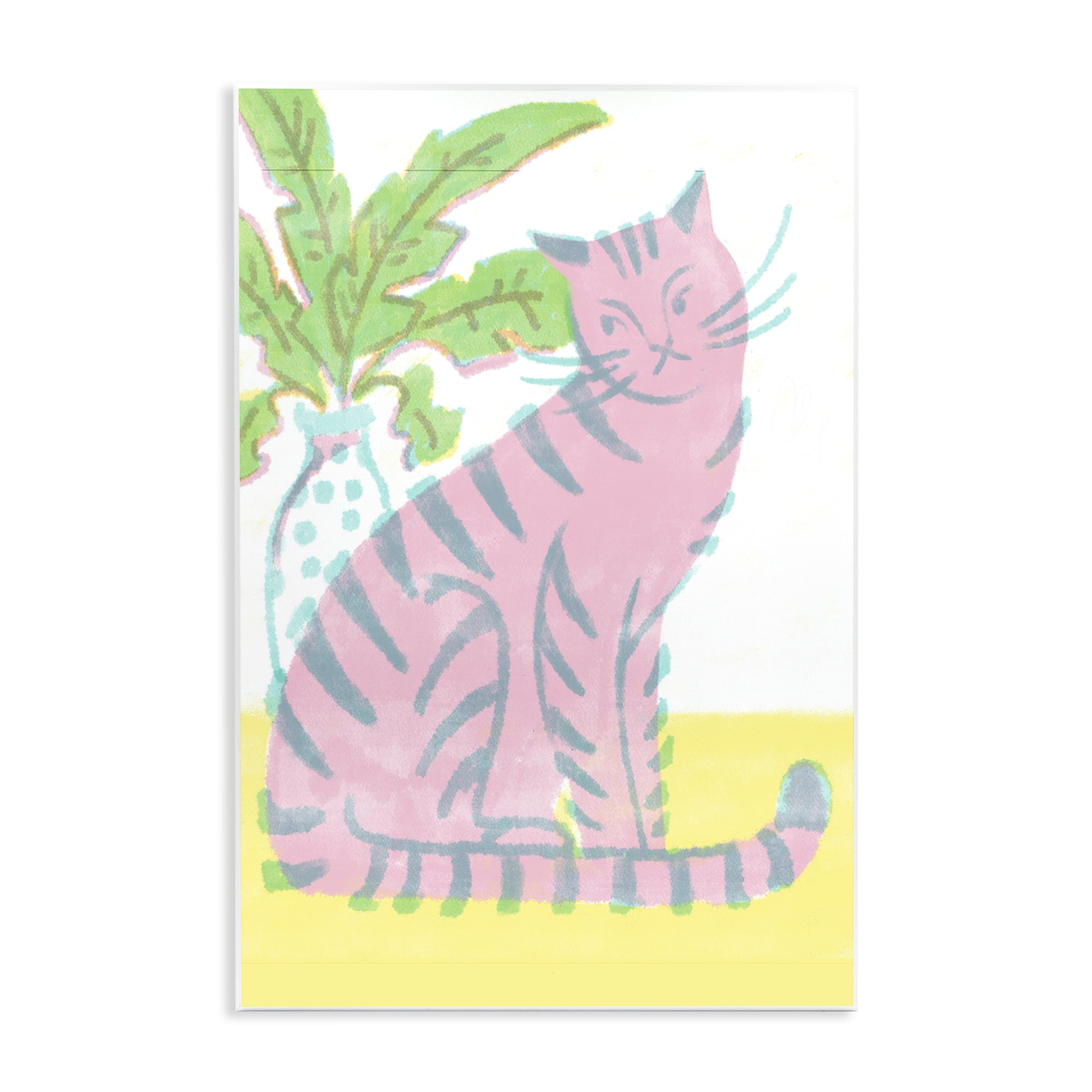 Stupell Industries Modern Pink Cat & Plant Animals Painting Unframed ...