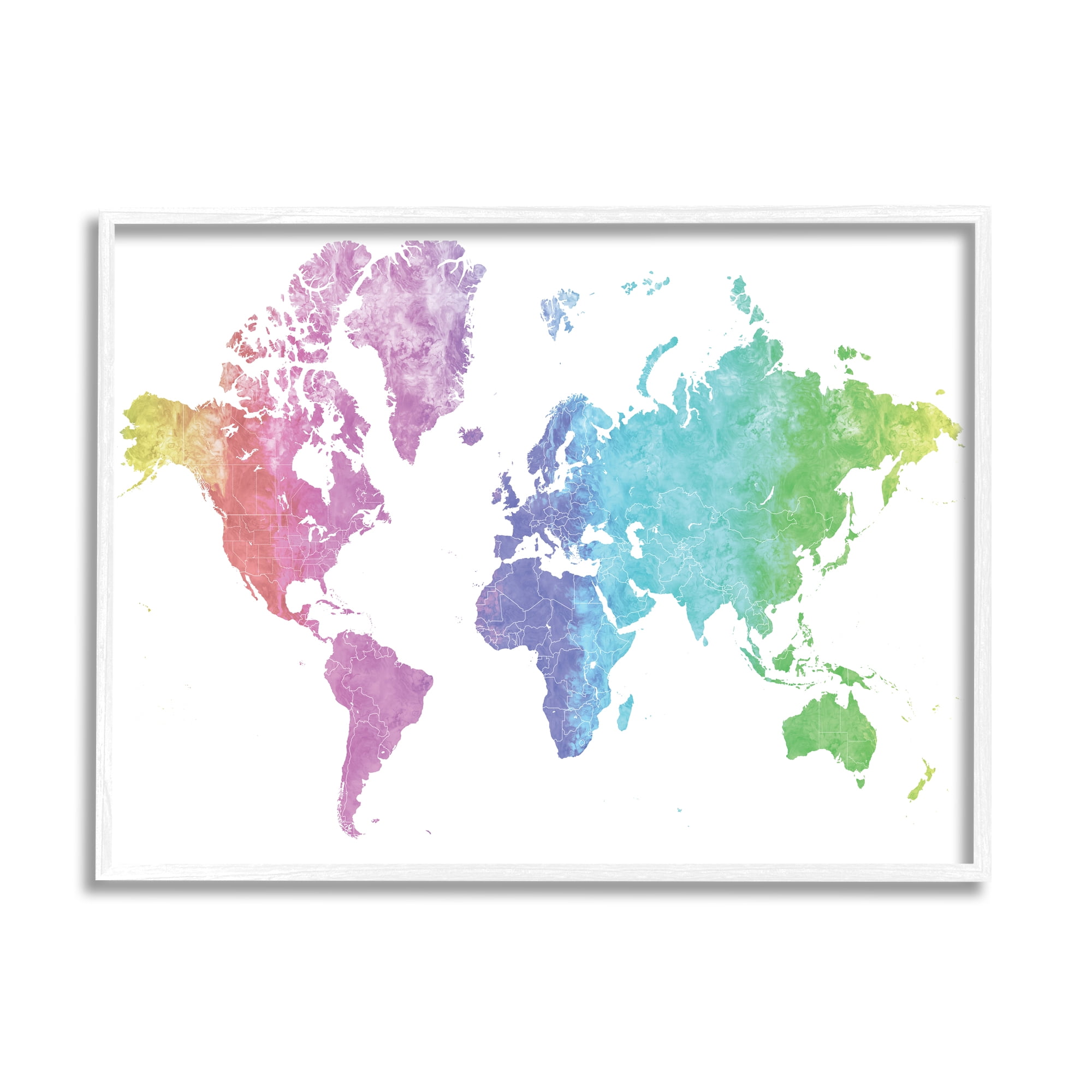 Stupell Industries Modern Rainbow Map of the World Transitioning Tones ...