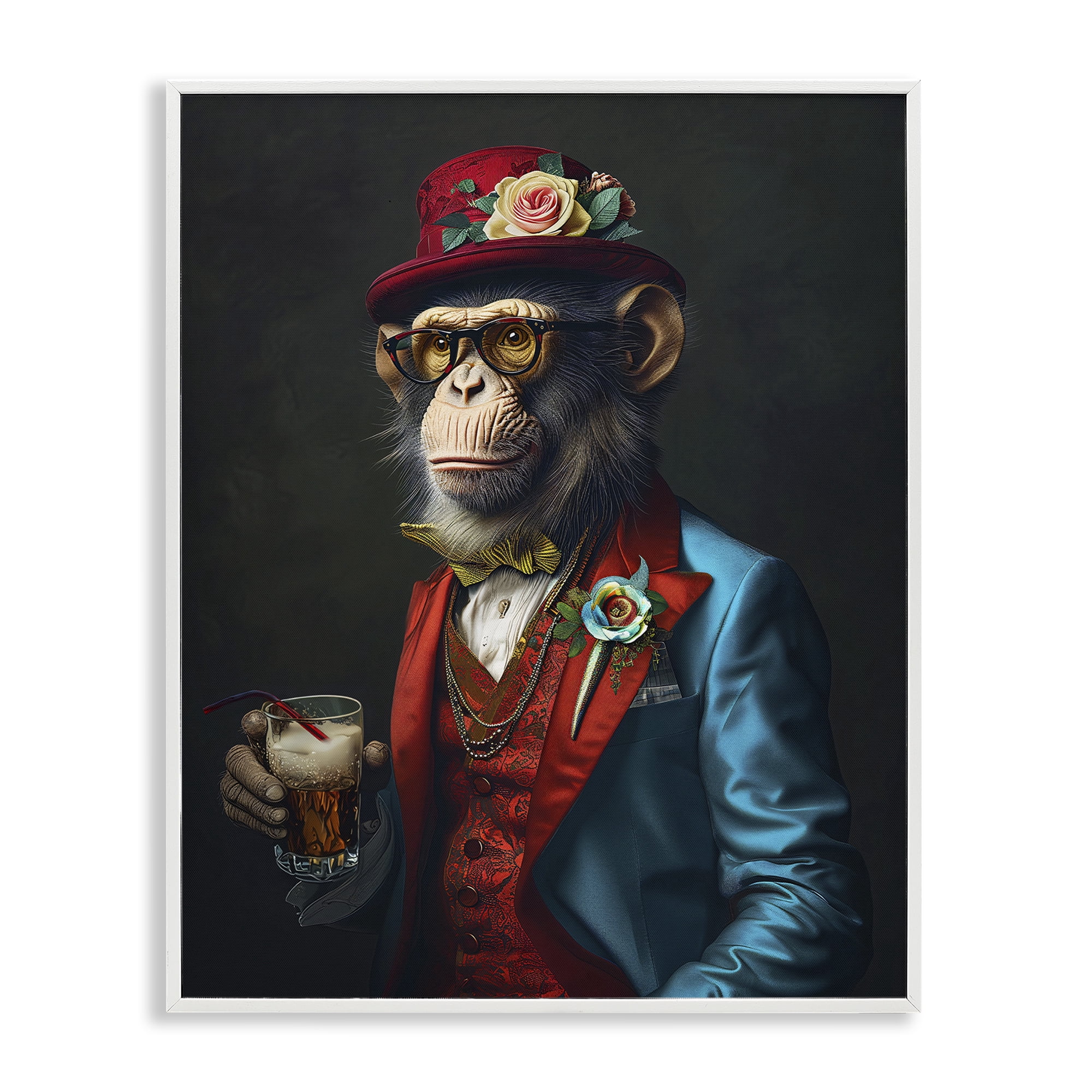 Stupell Monkey with Fancy Outfit Painting - 11x14 Framed Art Print ...