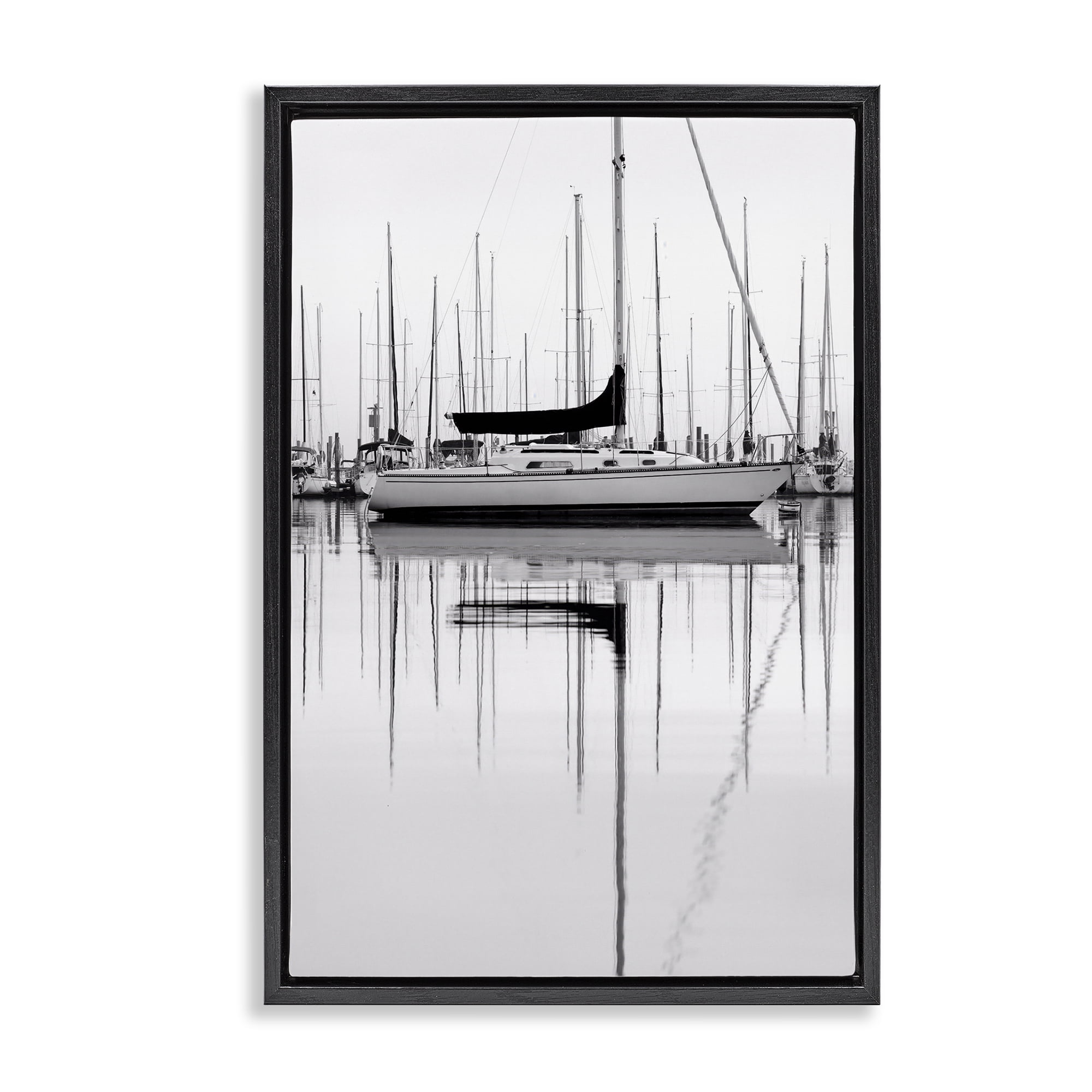 Stupell Industries Monochrome Boat Harbor Transportation Photography ...