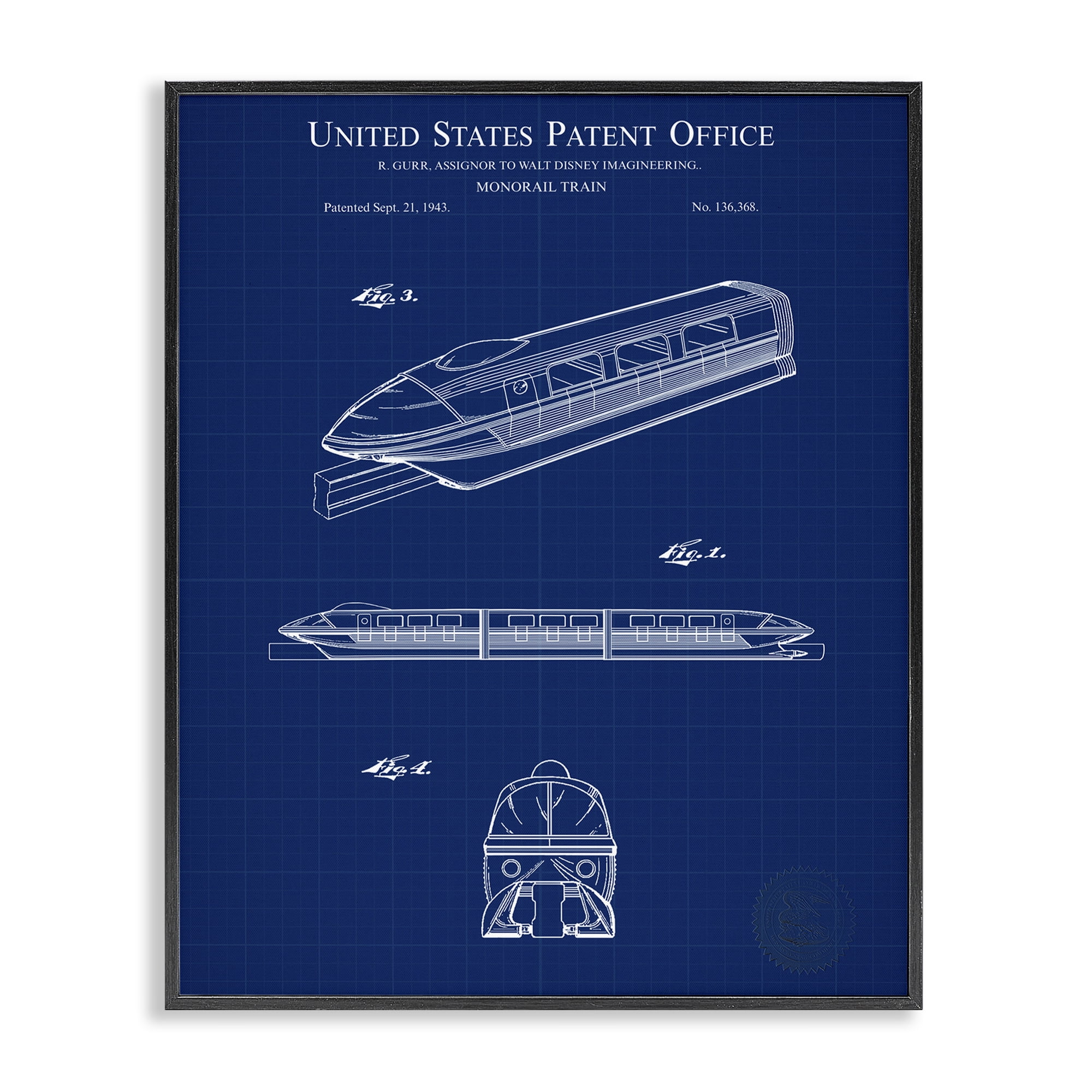 Stupell Industries Monorail Train Blueprint Transportation Painting ...