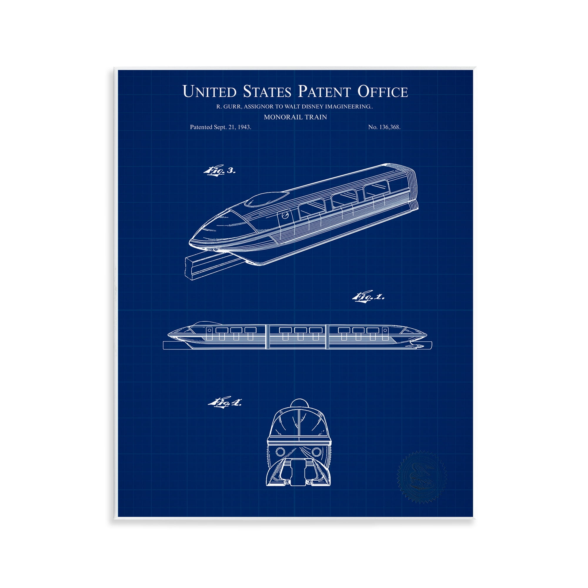 Stupell Industries Monorail Train Blueprint Transportation Painting ...