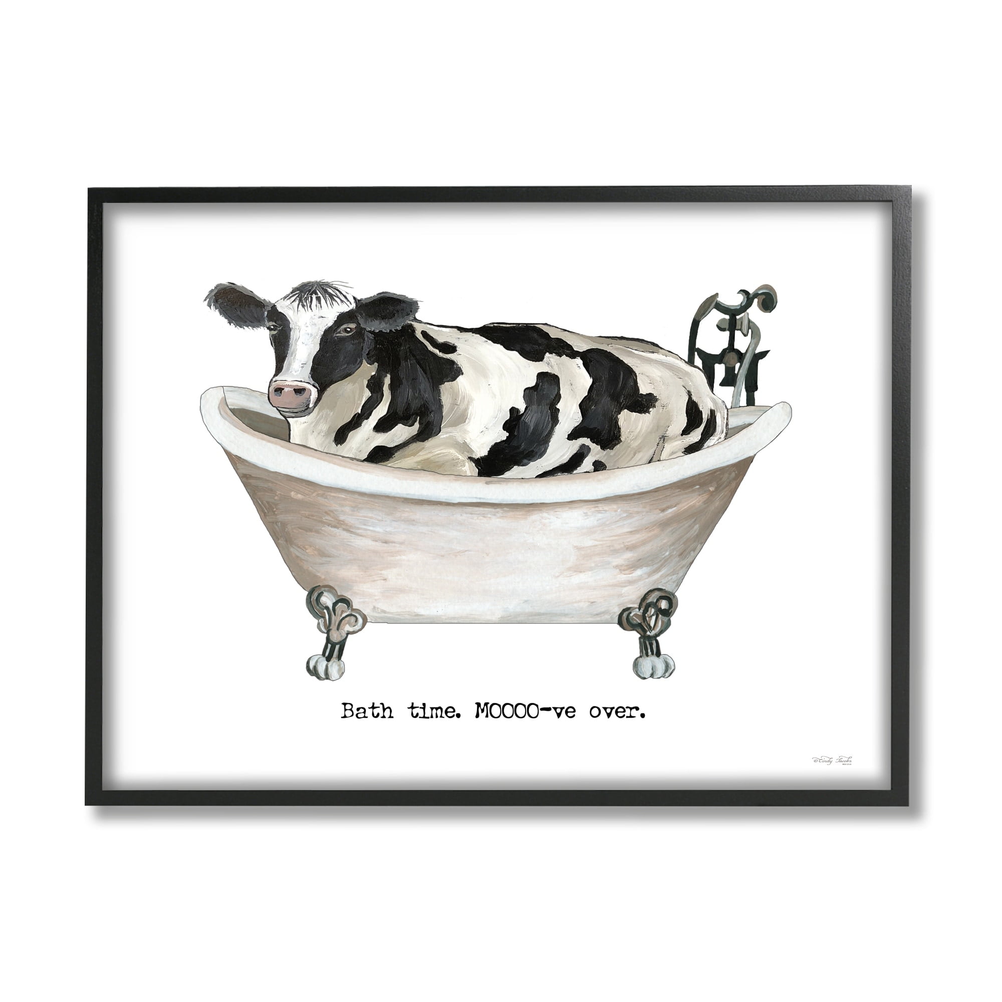 Stupell Industries Moo-ve Over Bath Time Cow Farmhouse Bathroom Sign ...